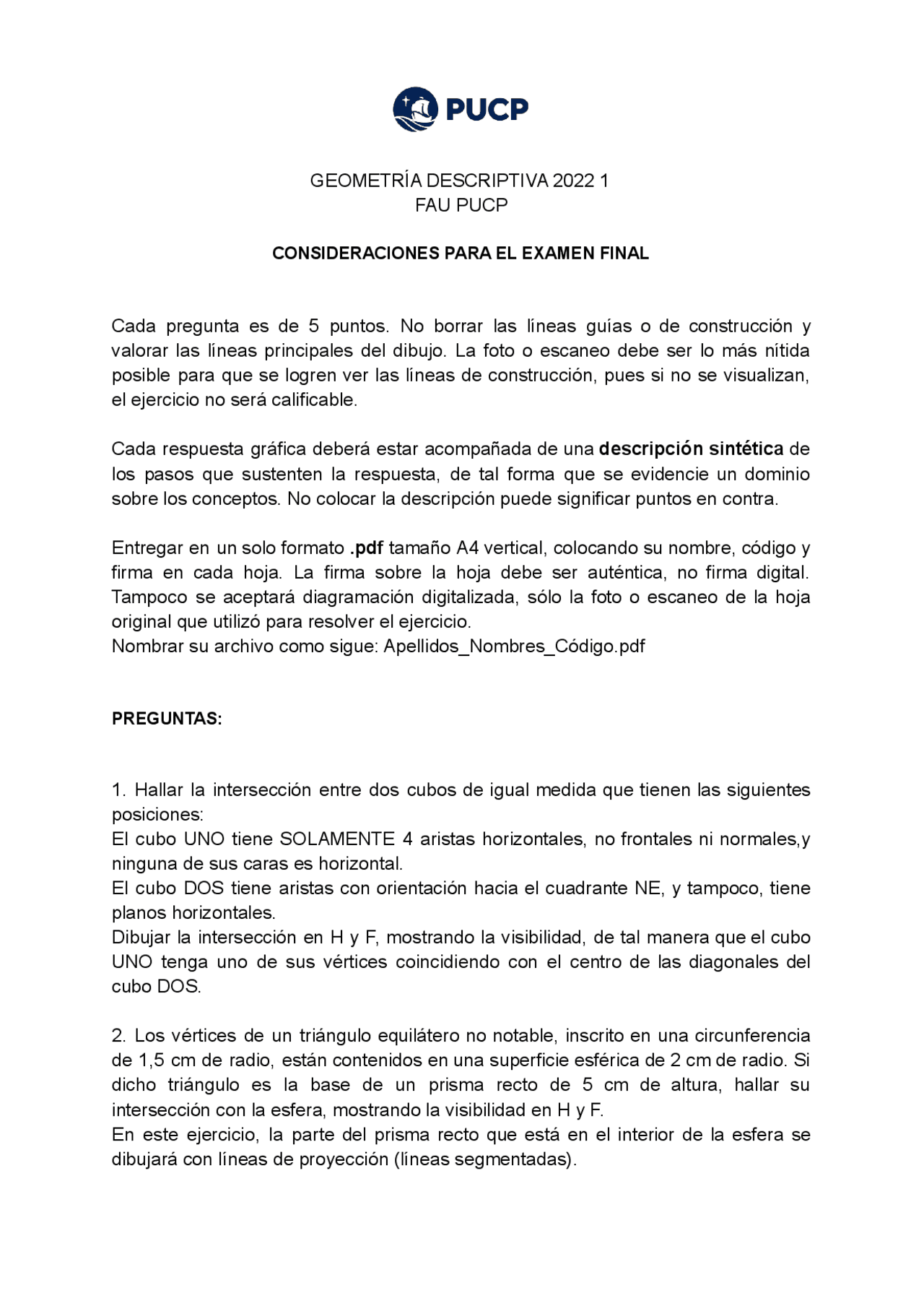 Geo Descriptiva Examen Final Exámenes De Geometría Descriptiva Docsity