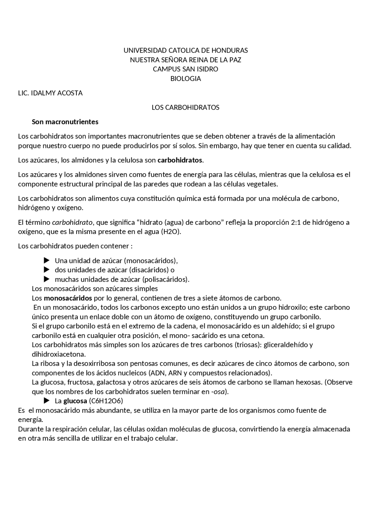 Los Carbohidratos Y Sus Funciones Apuntes De Biología Docsity