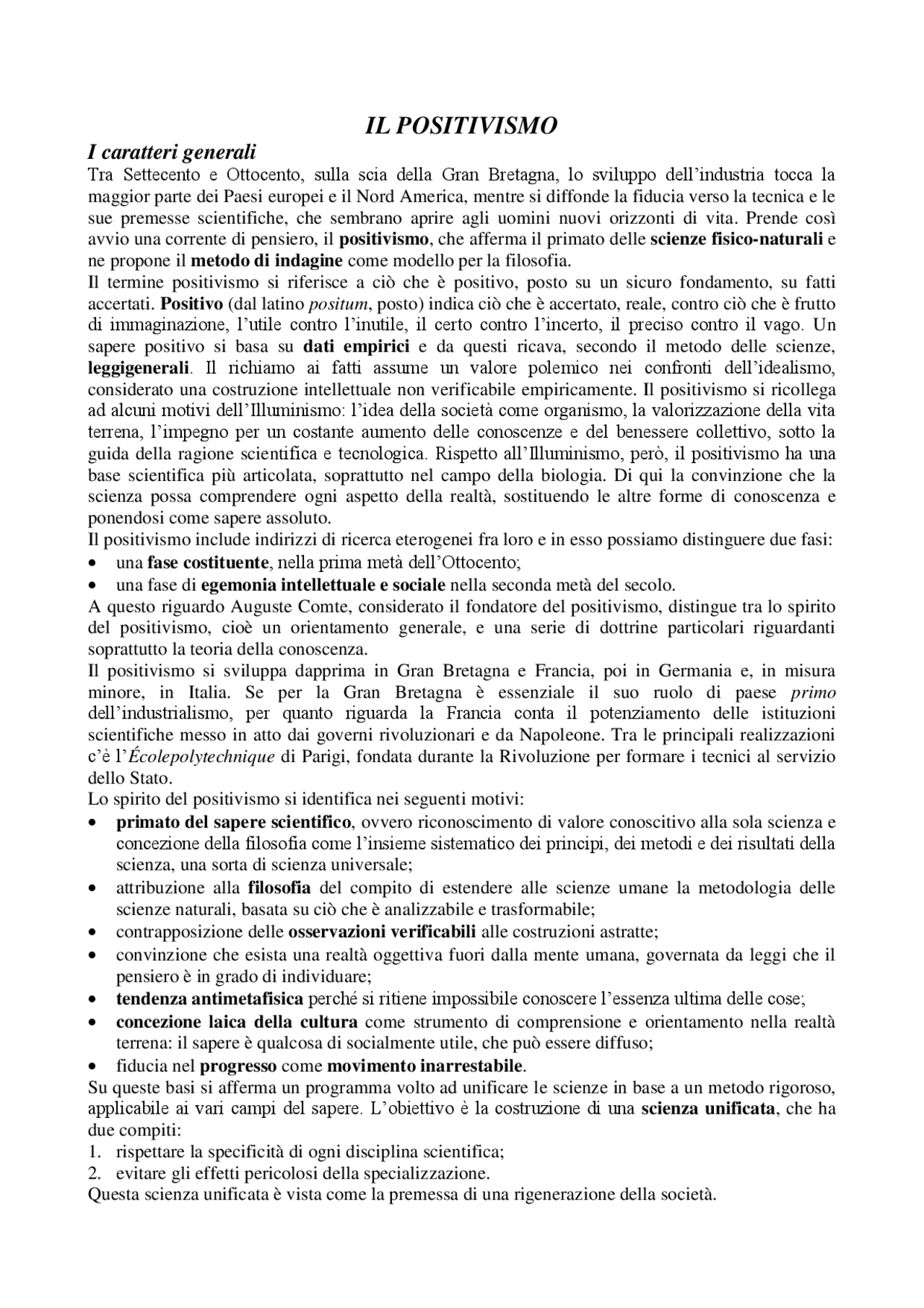 Positivismo E Comte Schemi E Mappe Concettuali Di Filosofia Docsity