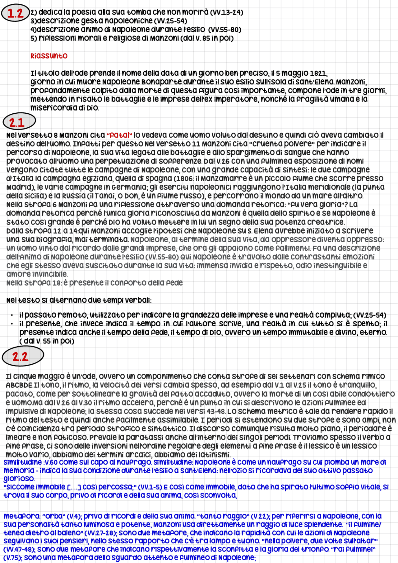 Analisi del testo IL 5 maggio (esercizi svolti) | Esercizi di Italiano ...