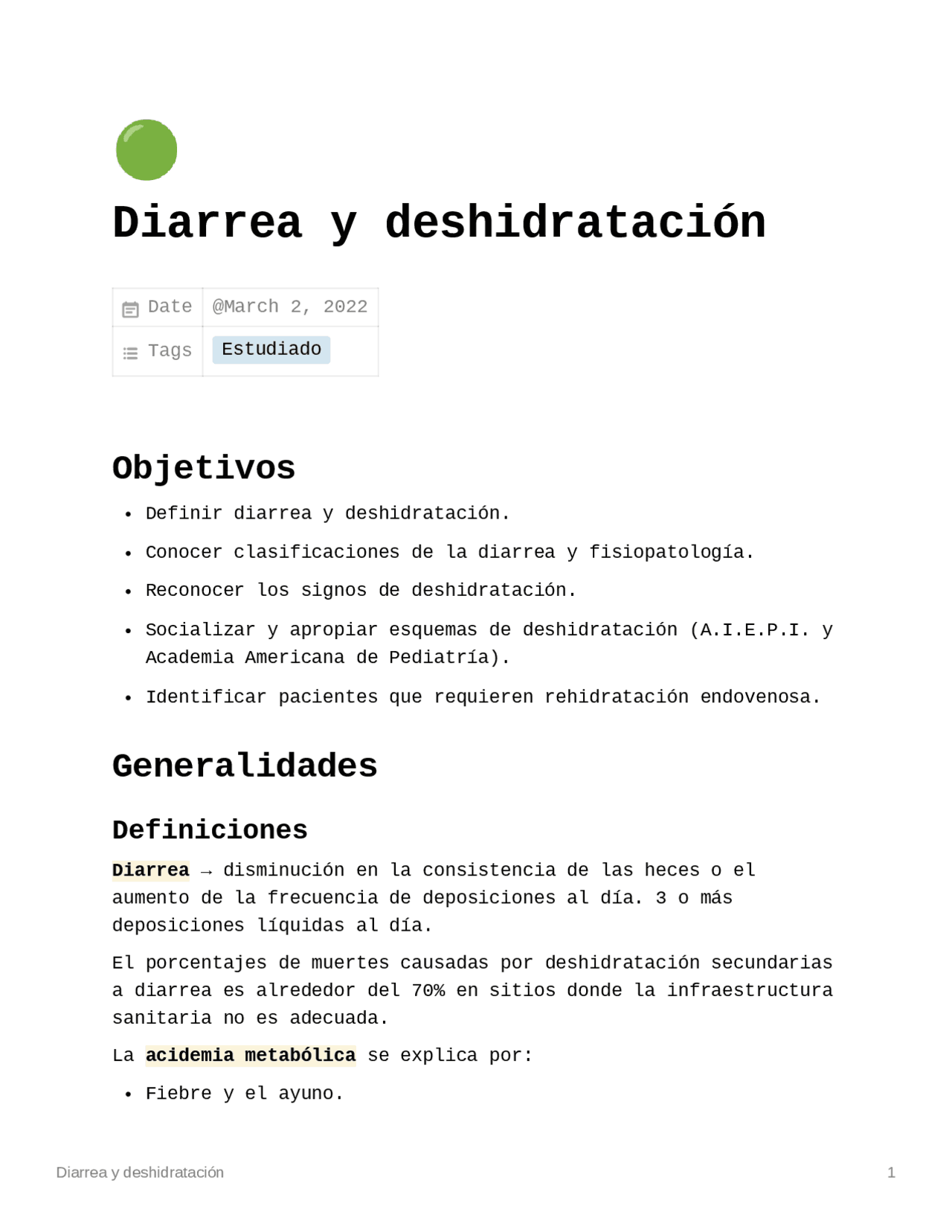 Diarrea Y Deshidratación Resúmenes De Pediatría Docsity