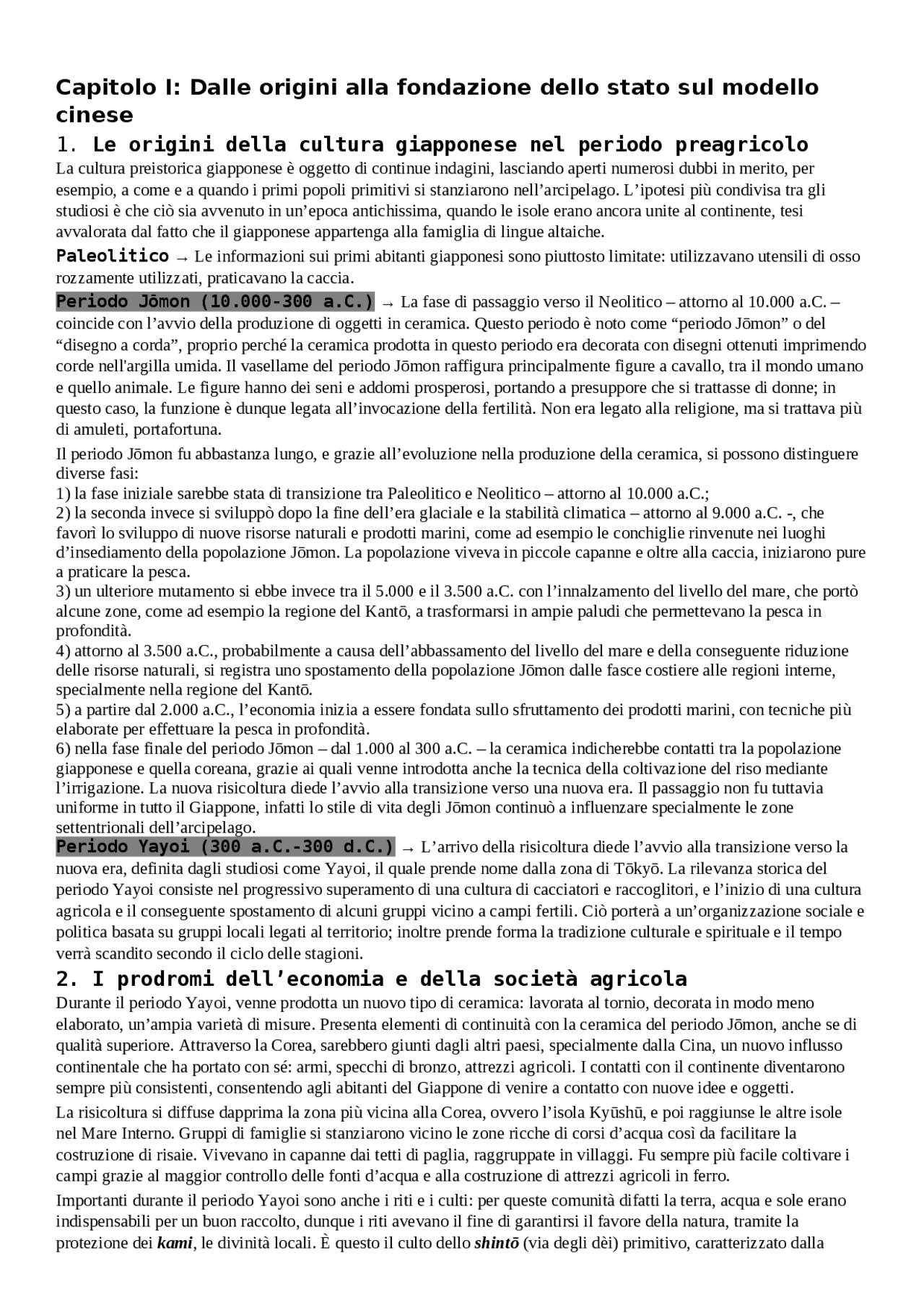 Storia Del Giappone Riassunto Sintesi Del Corso Di Lingua Giapponese Docsity