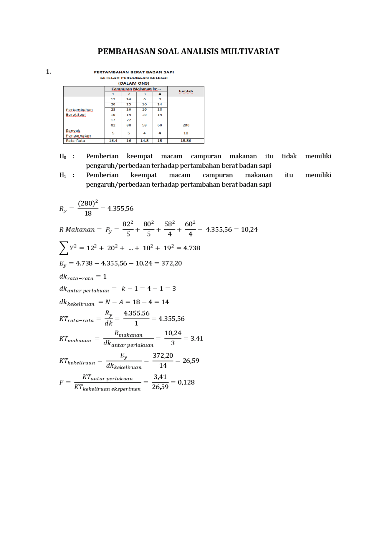 Pembahasan-Soal-Analisis-Multivariat. | Exercises Statistics | Docsity