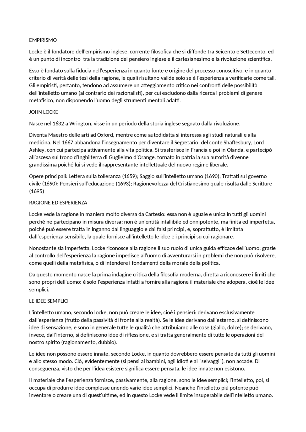 Empirismo E Locke Appunti Schemi E Mappe Concettuali Di Filosofia