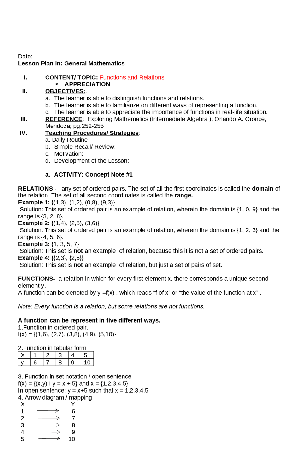 Function And Relation Lecture Notes Mathematics Docsity