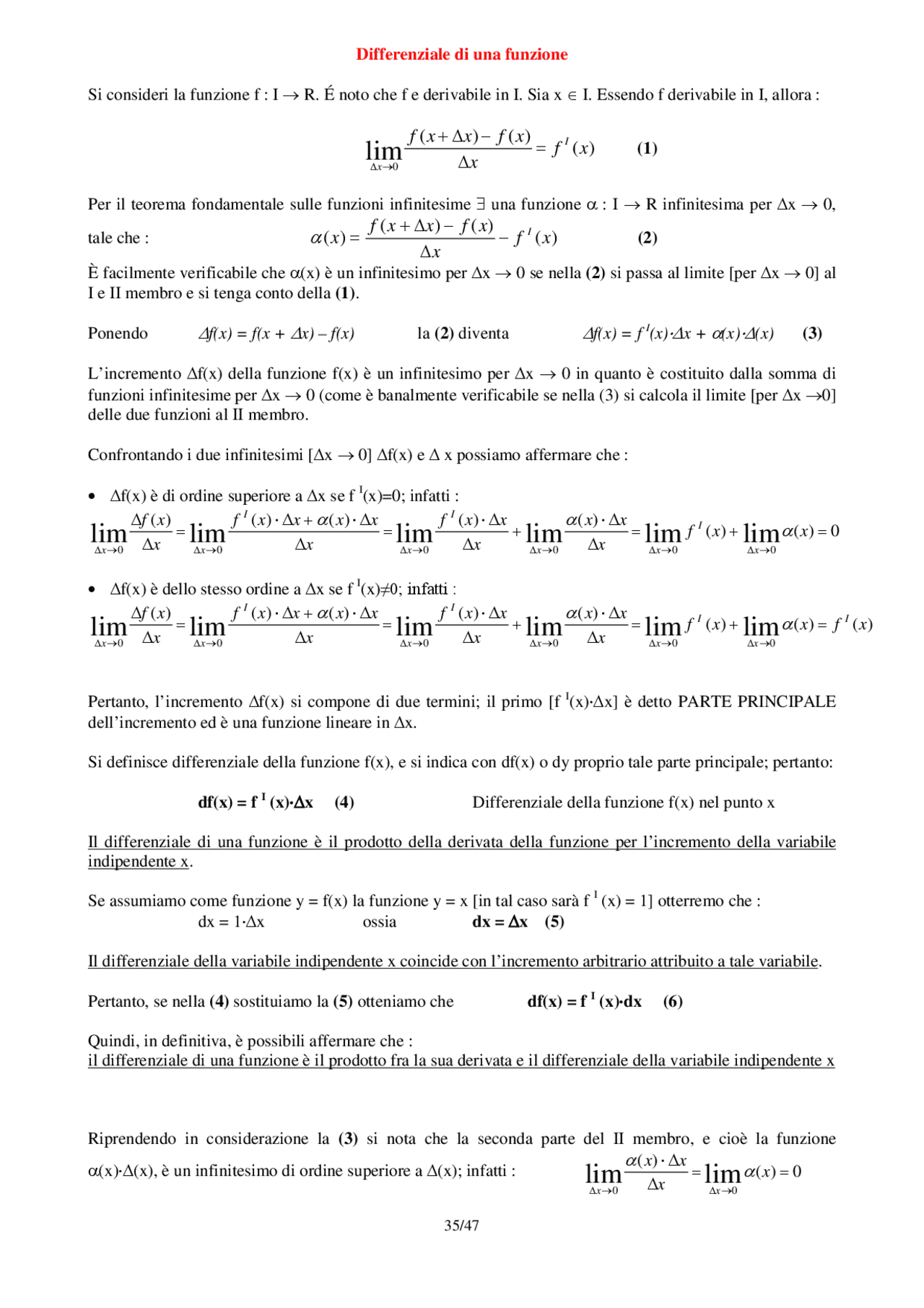 Differenziale Funzione | Schemi e mappe concettuali di Matematica | Docsity