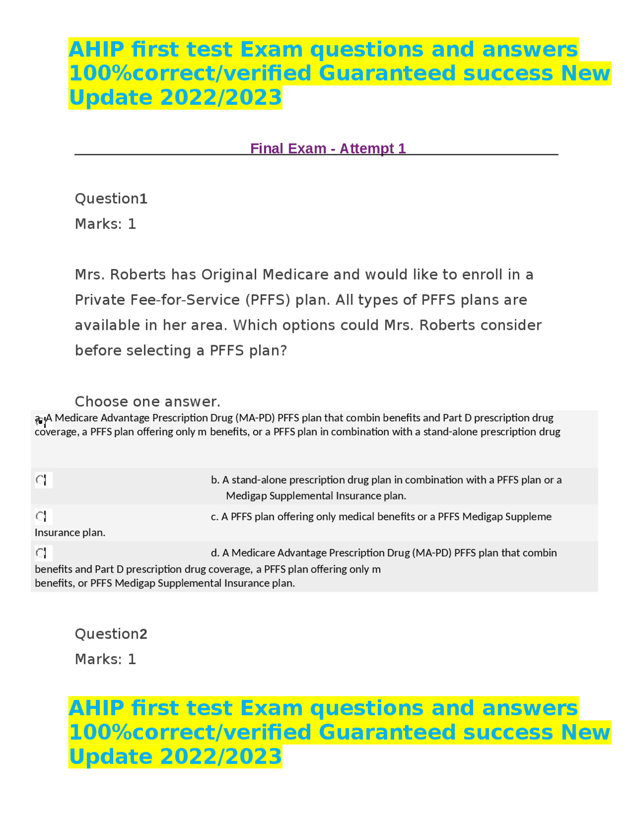 Ahip First Test Exam Questions And Answers 100correctverified