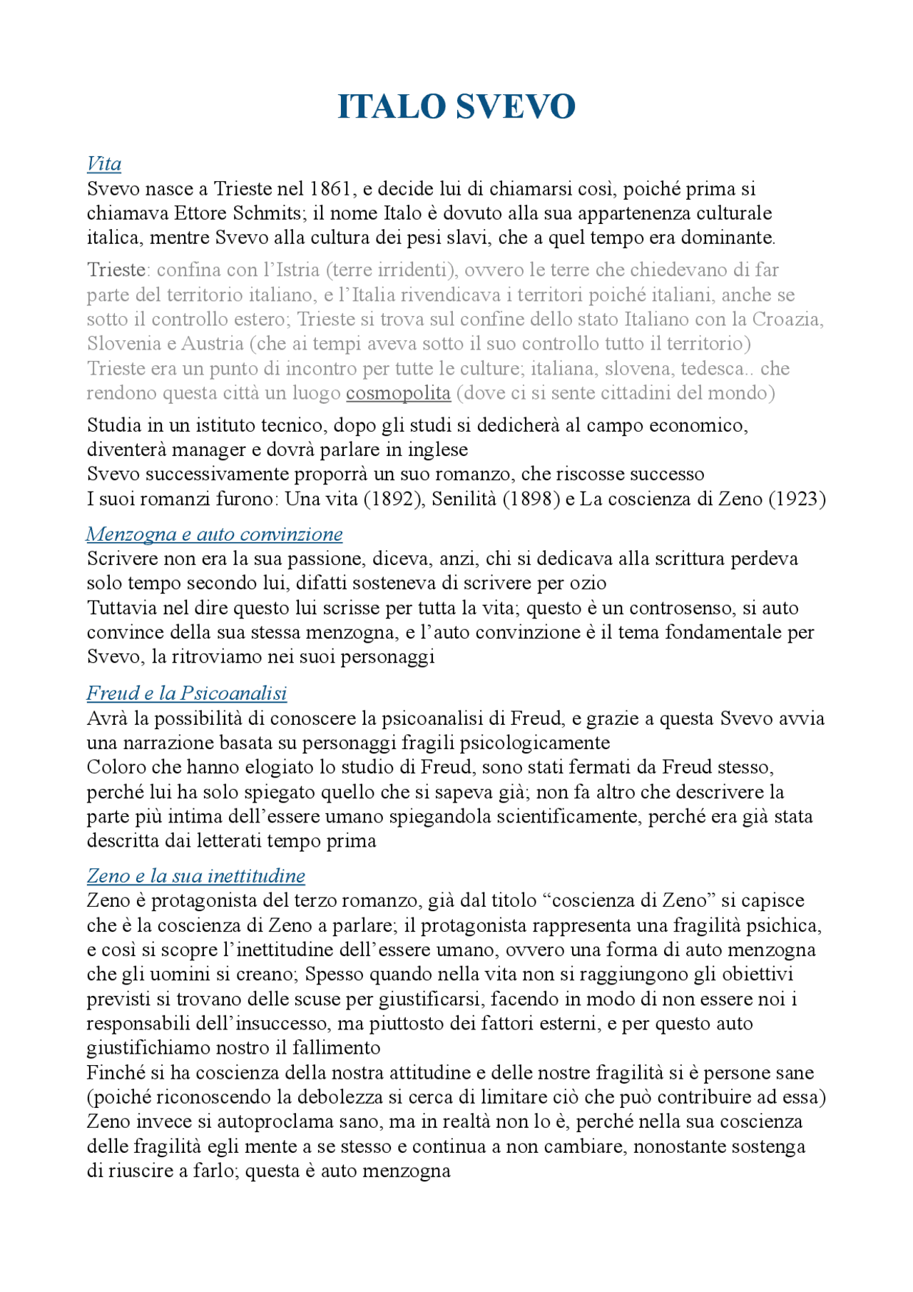 Vita e opere di Italo Svevo | Appunti di Italiano | Docsity