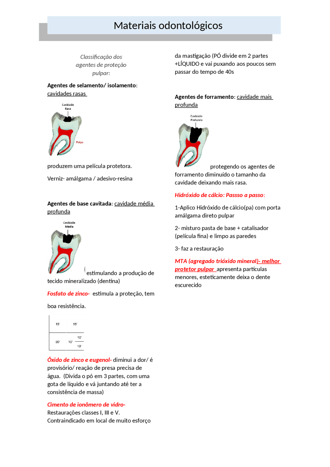 Resumo De Materiais Dentários Na Pratica Resumos Odontologia Docsity