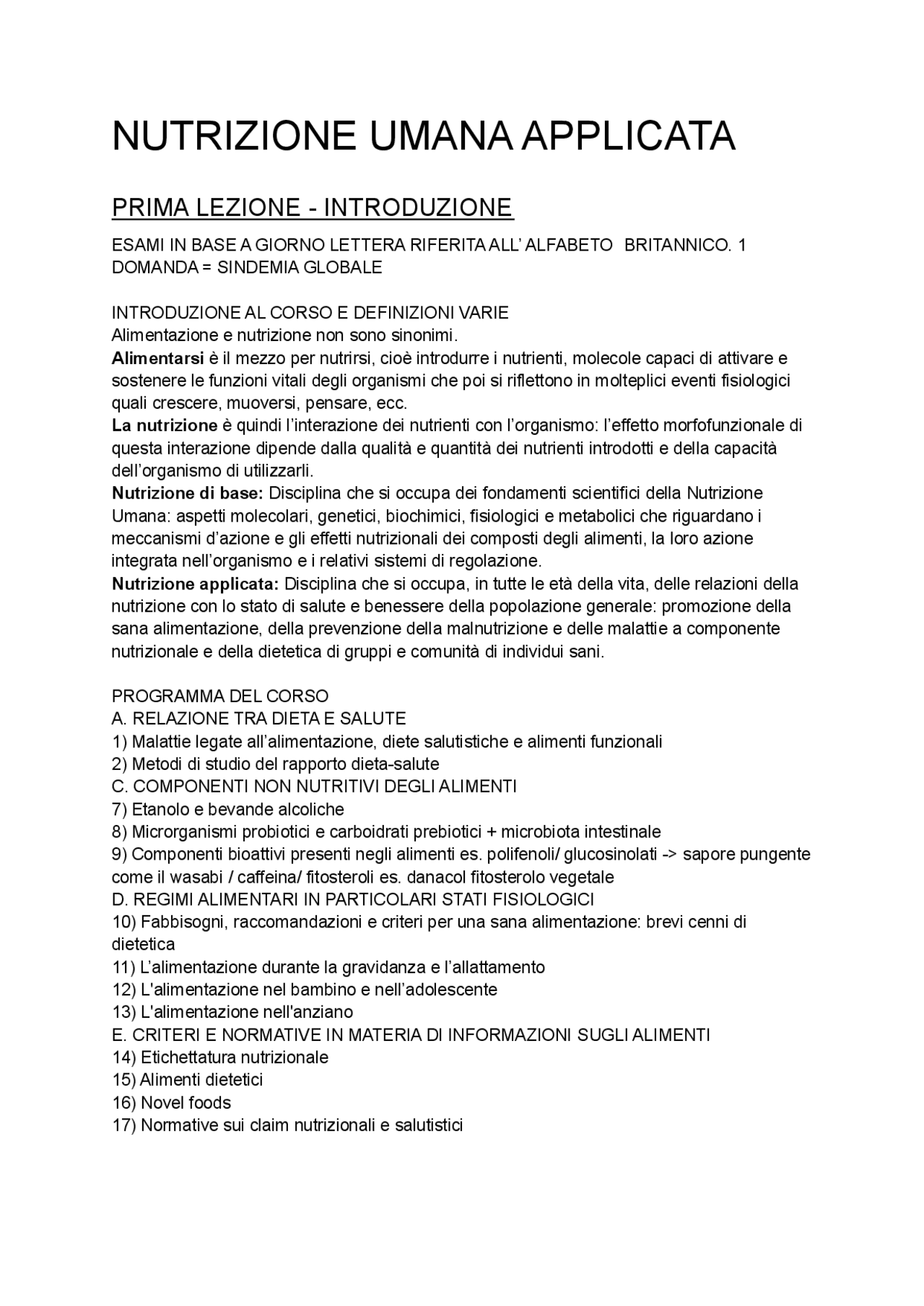 Nutrizione Umana Applicata Appunti Di Scienze Degli Alimenti E Della