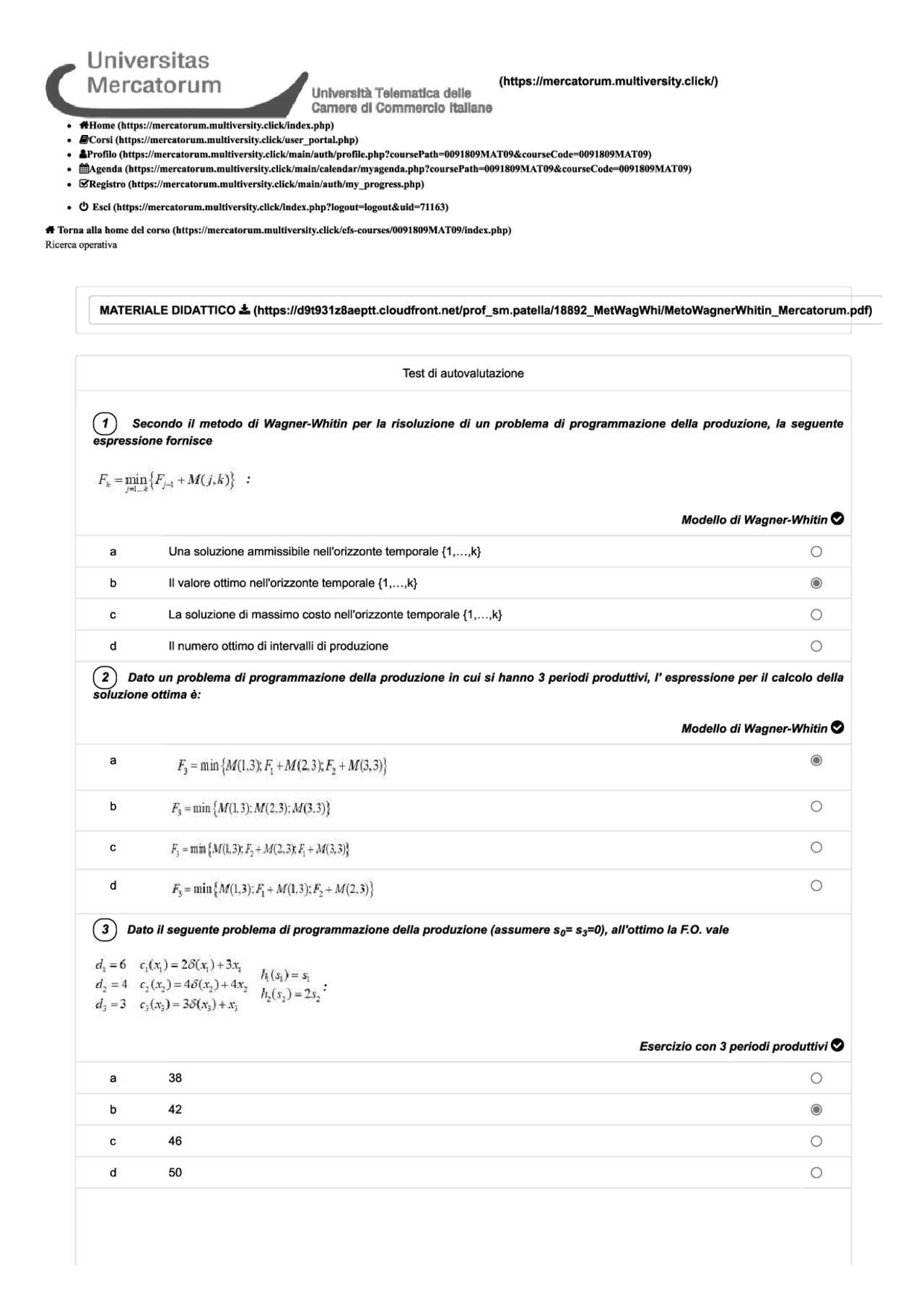Ricerca Operativa TEST PIATTAFORMA | Esercizi di Ricerca Operativa ...