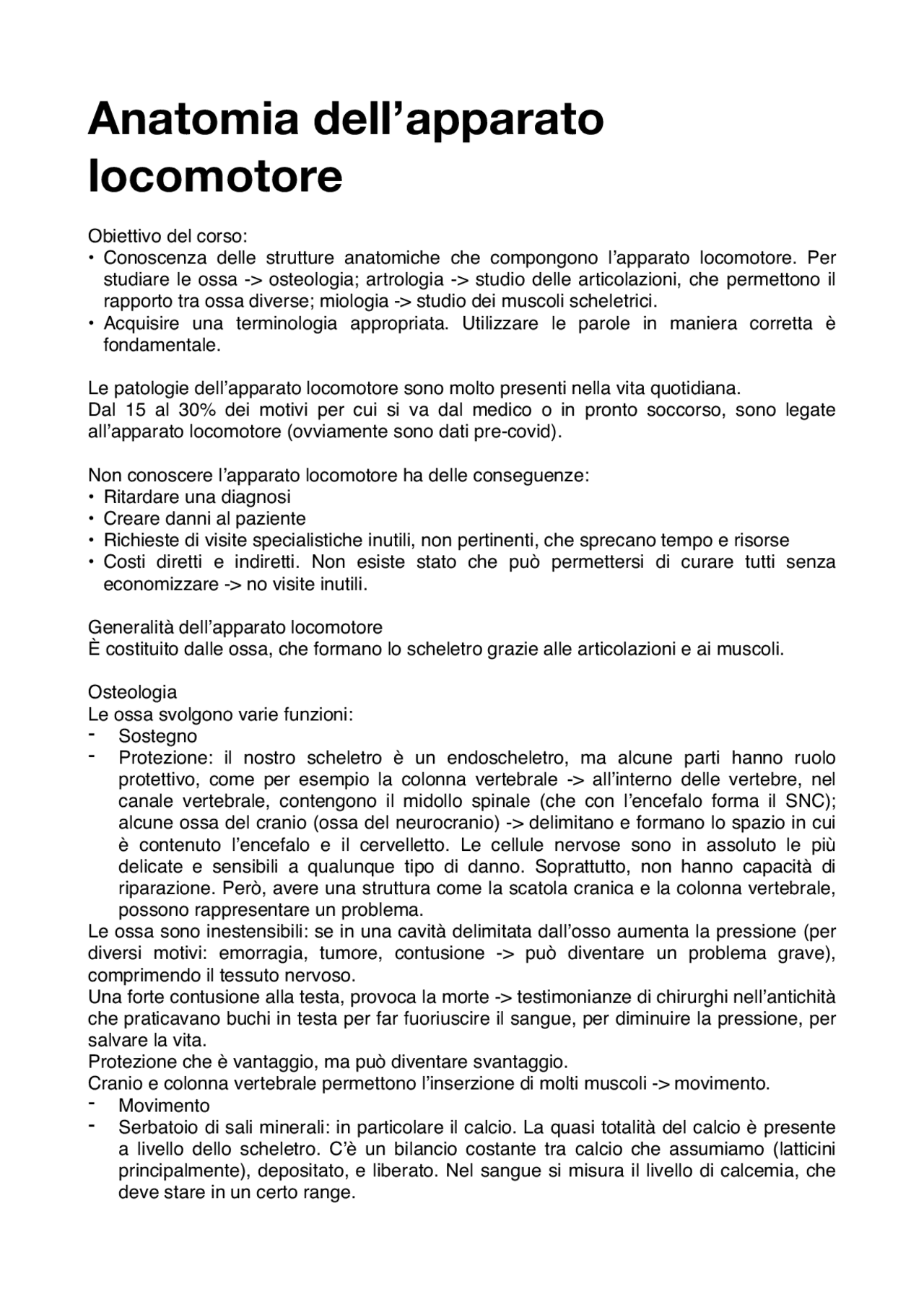 Appunti di Anatomia: Lo scheletro umano - Prof. Travan | Appunti di Anatomia I | Docsity