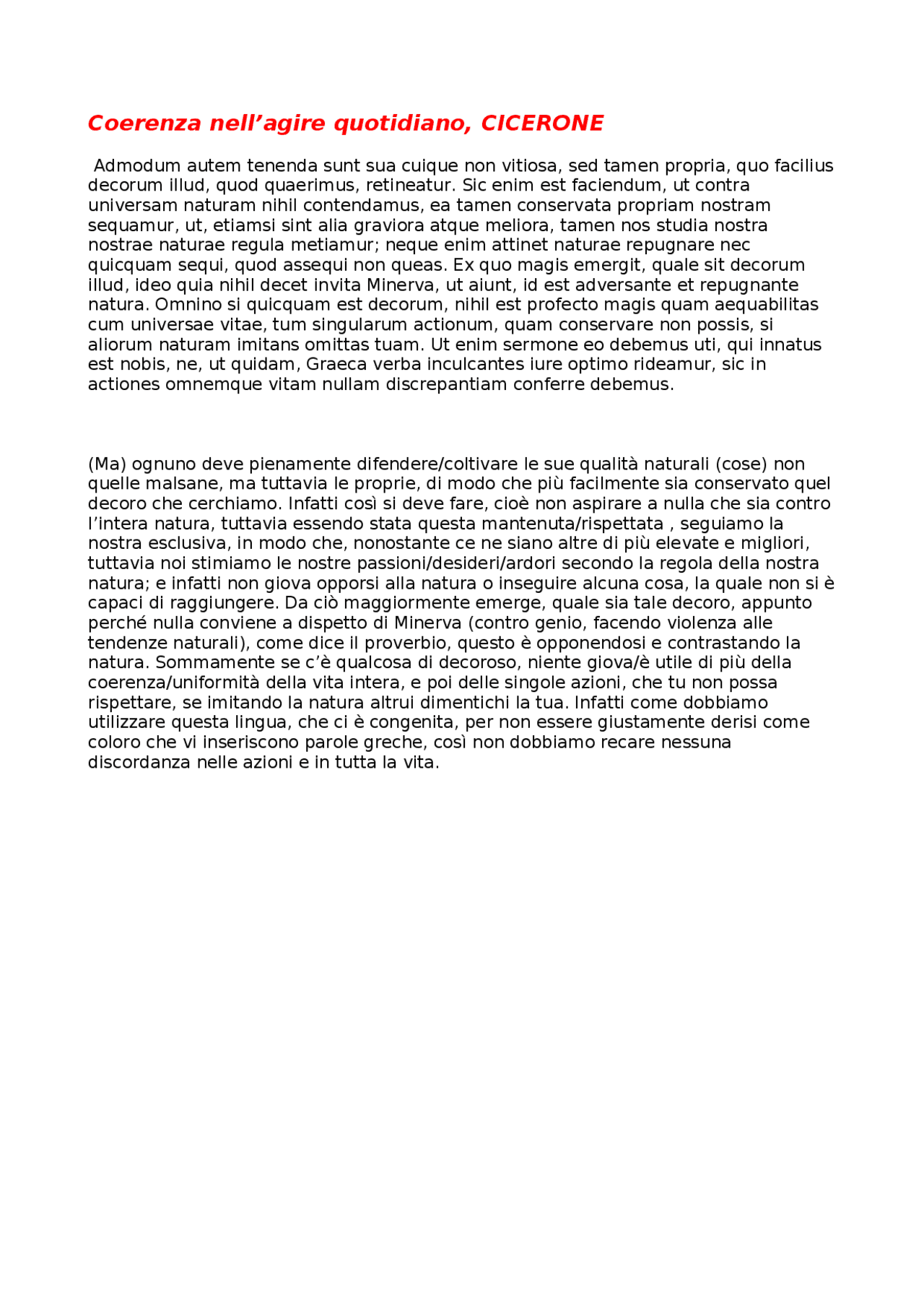 VERSIONE CICERONE, COERENZA NELL'AGIRE QUOTIDIANO | Esercizi di Latino ...