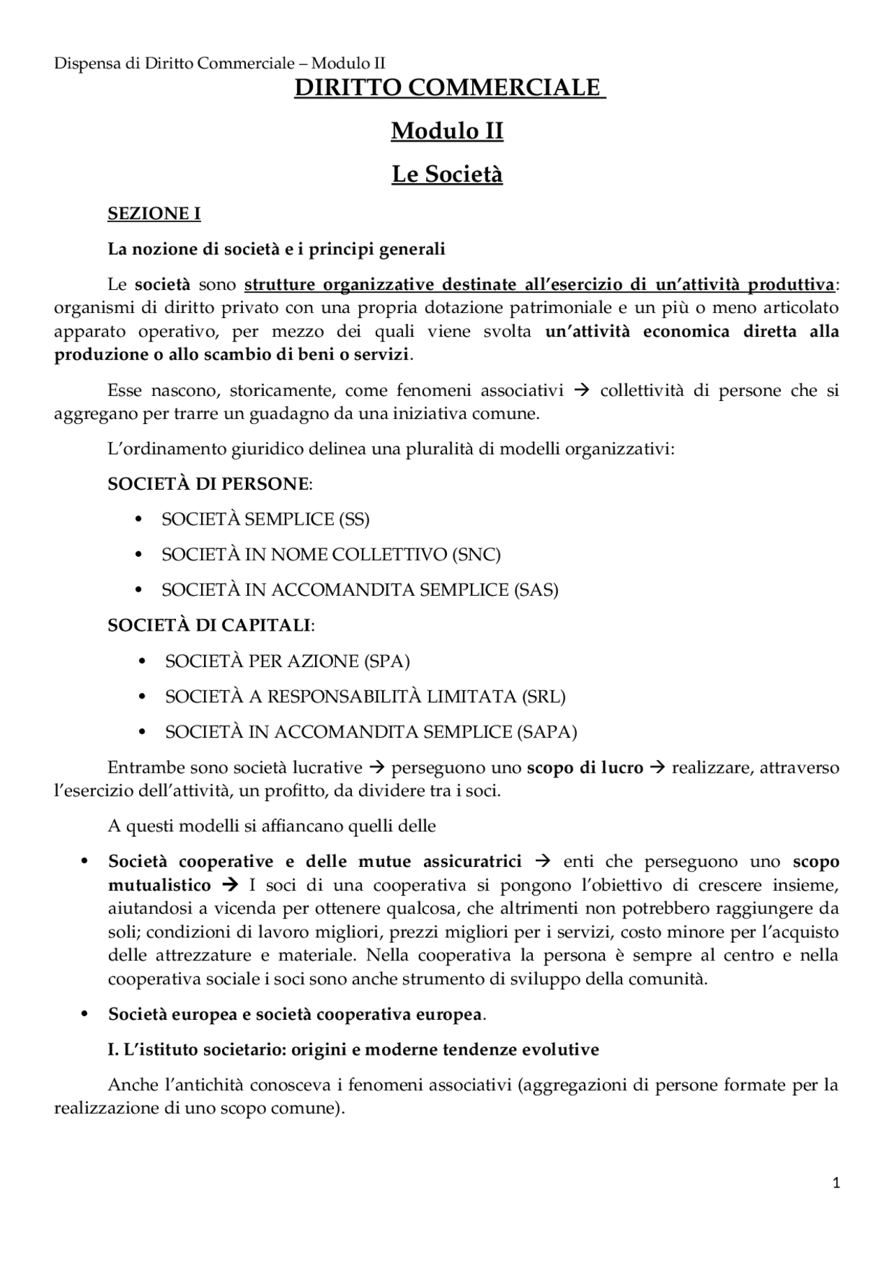Diritto Commerciale Modulo 2 Dispense Di Diritto Commerciale Docsity