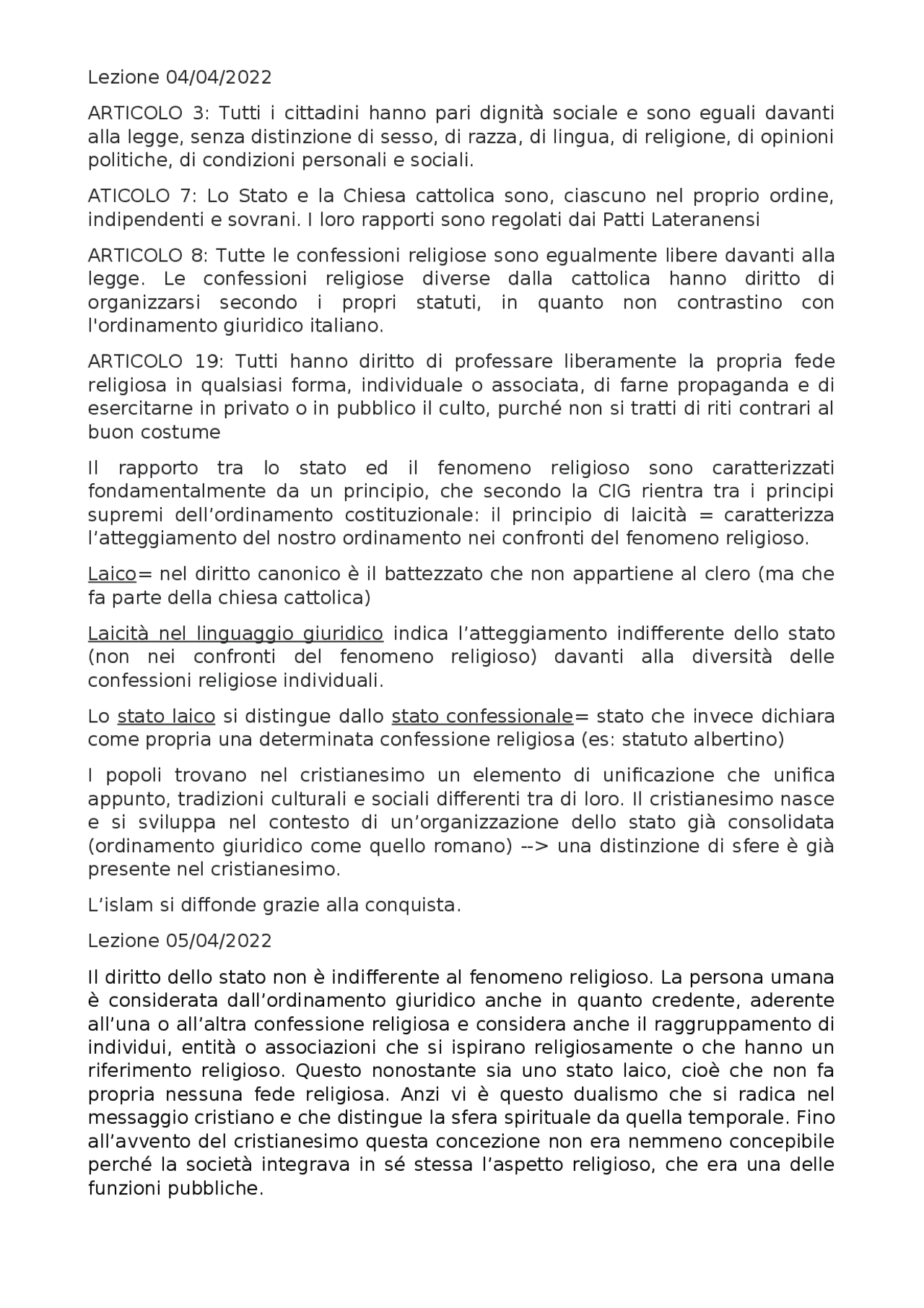 Appunti Diritto Ecclesiastico Appunti Di Diritto Ecclesiastico Docsity