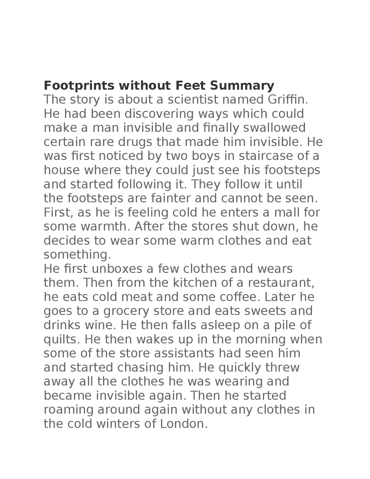 CBSE CLASS X FOOTPRINTS WITHOUT FOOT SUMMARY | Summaries English | Docsity