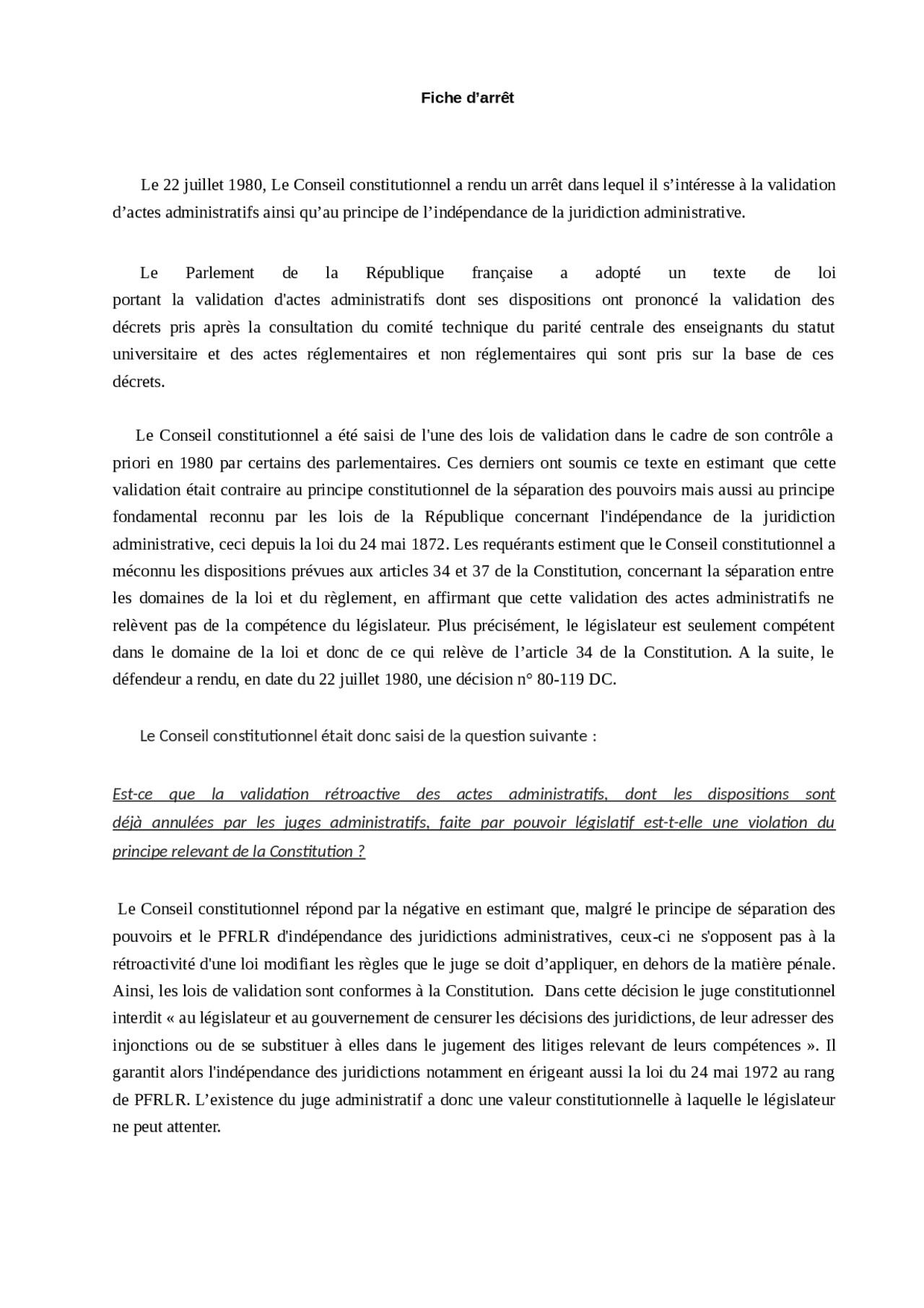 Fiche Darrêt Droit Admin Exercices Droit Administratif Docsity