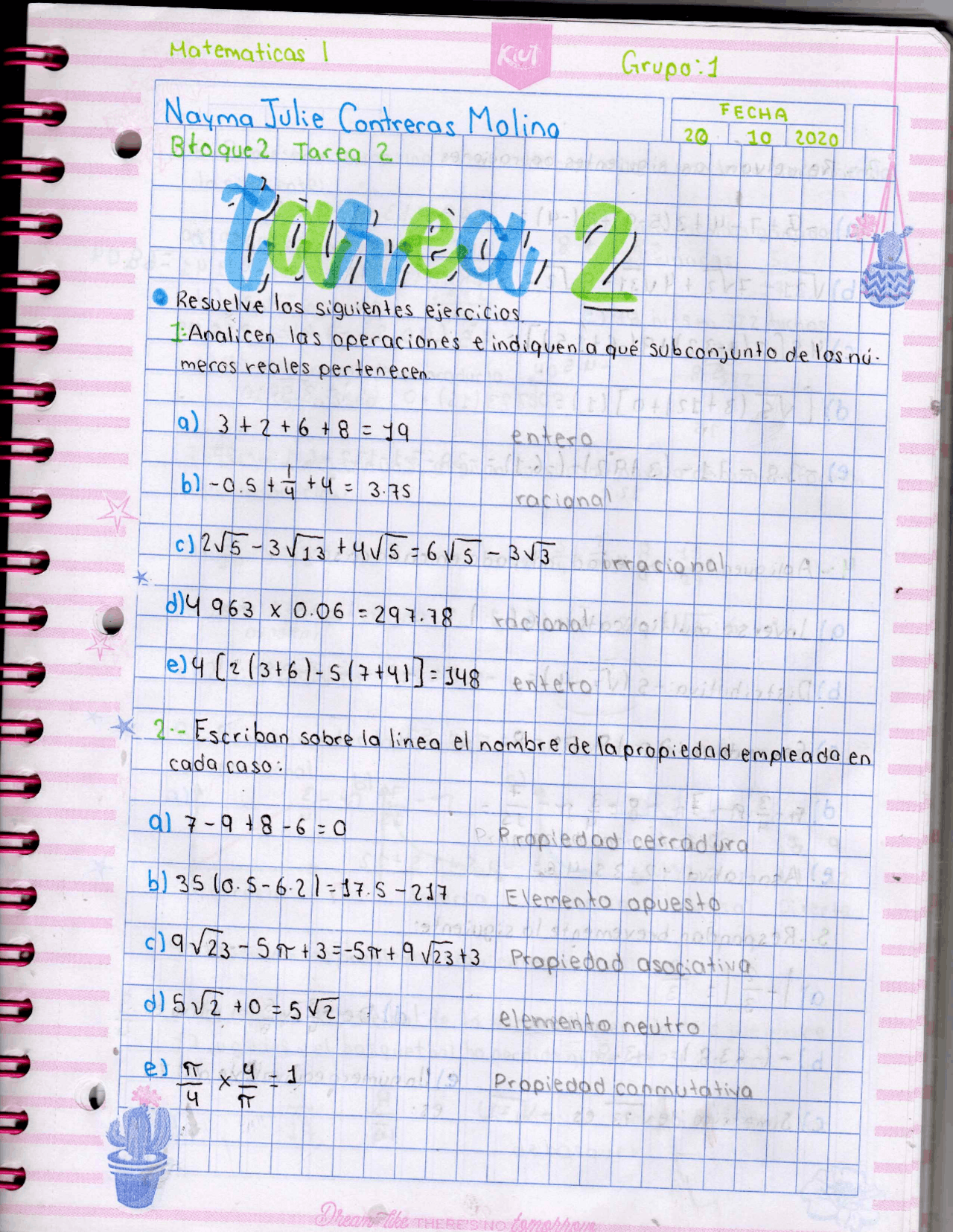 TAREA DE MATEMATICAS AQUI ESTA RESUELTA | Apuntes de Matemáticas | Docsity