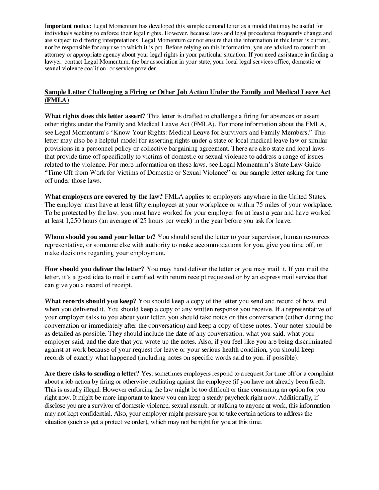 Sample Letter Challenging a Firing or Other Job Action Under ...