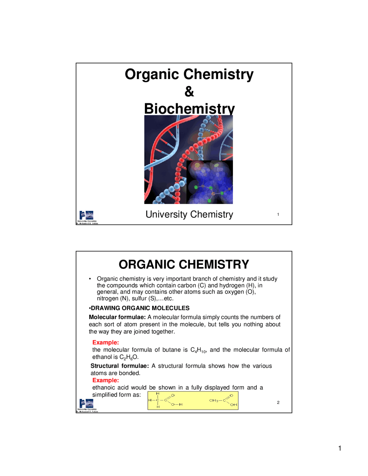 Organic Chemistry & Biochemistry | Slides Organic Chemistry | Docsity