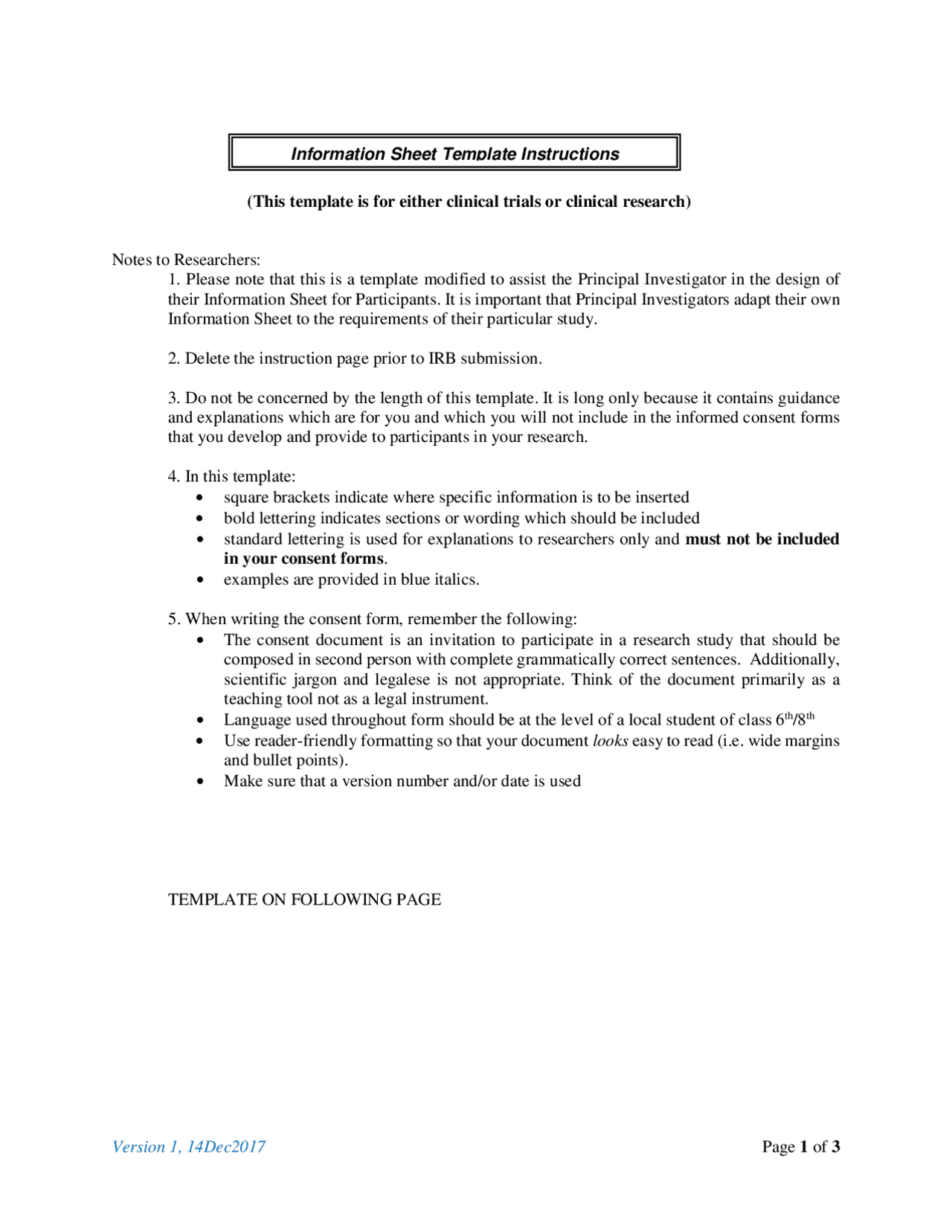 information sheet template instructions | Schemes and Mind Maps Design | Docsity