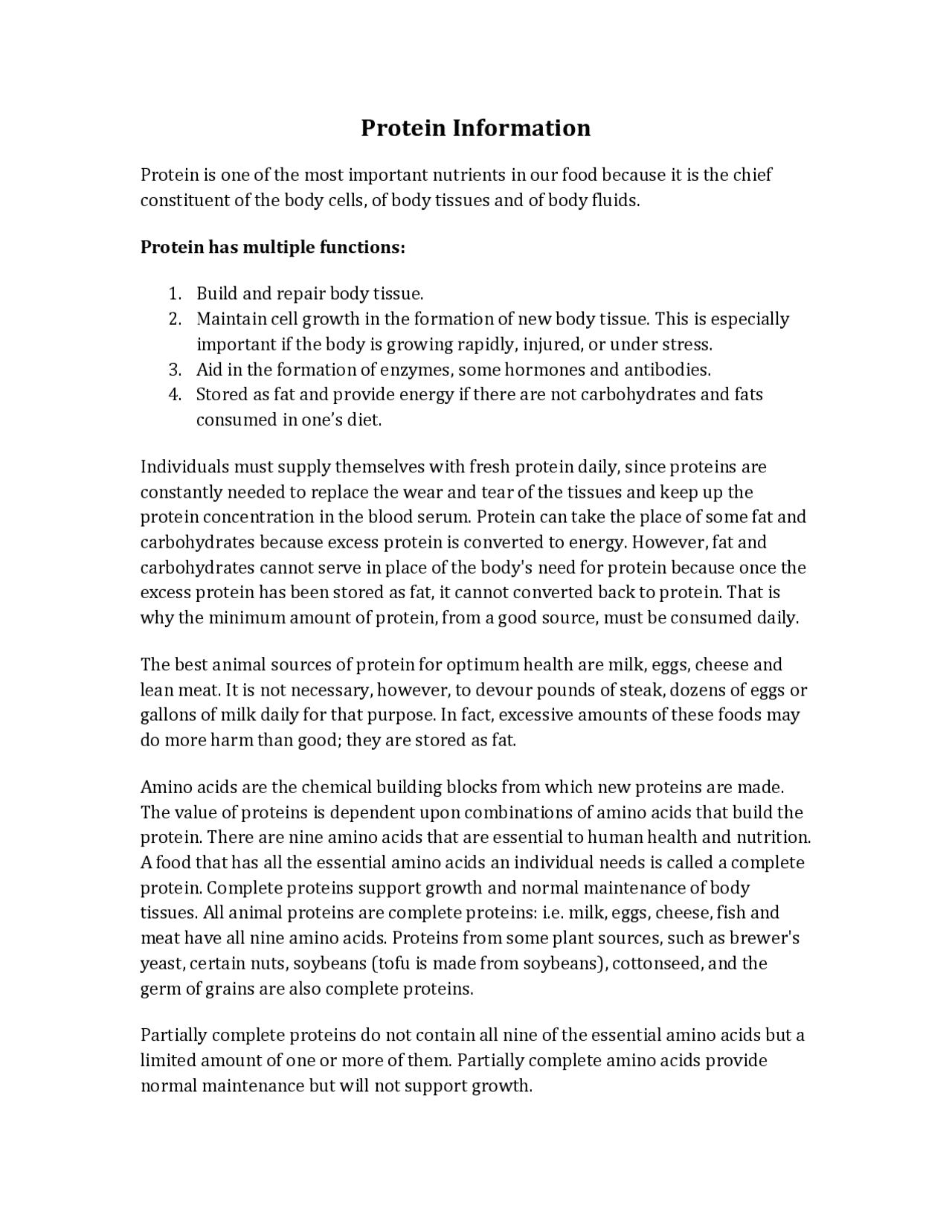 Protein Info | Study notes Nutrition | Docsity