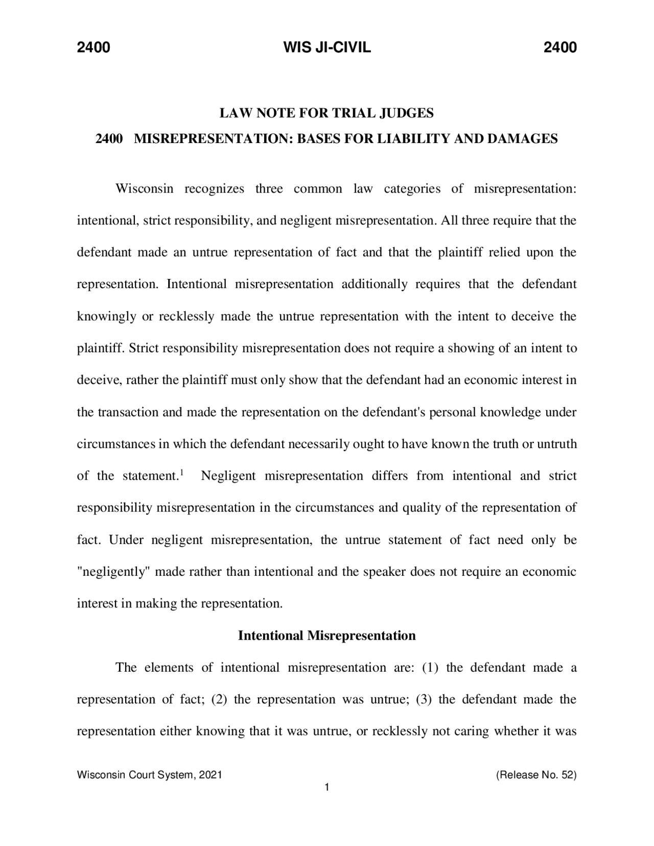 Wisconsin Misrepresentation Law: Intentional, Strict, and Negligent ...