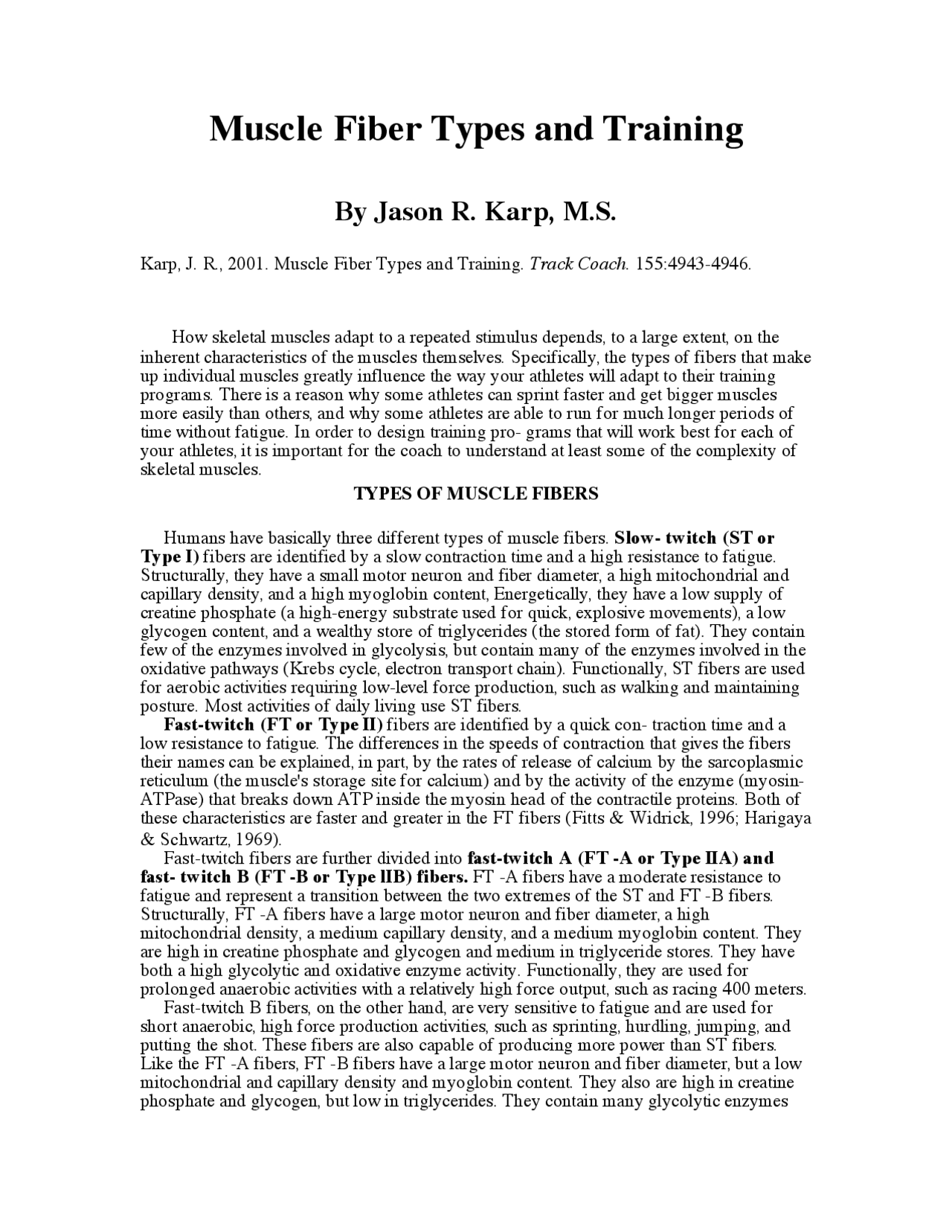 Muscle Fiber Types and Training | Study notes Physiology | Docsity