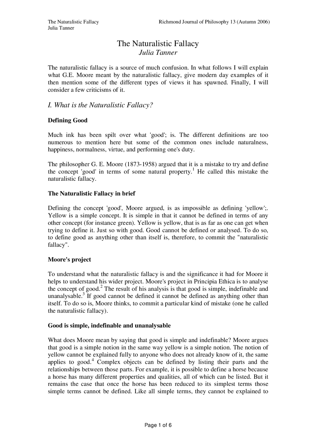 The Naturalistic Fallacy | Exercises Ethics | Docsity