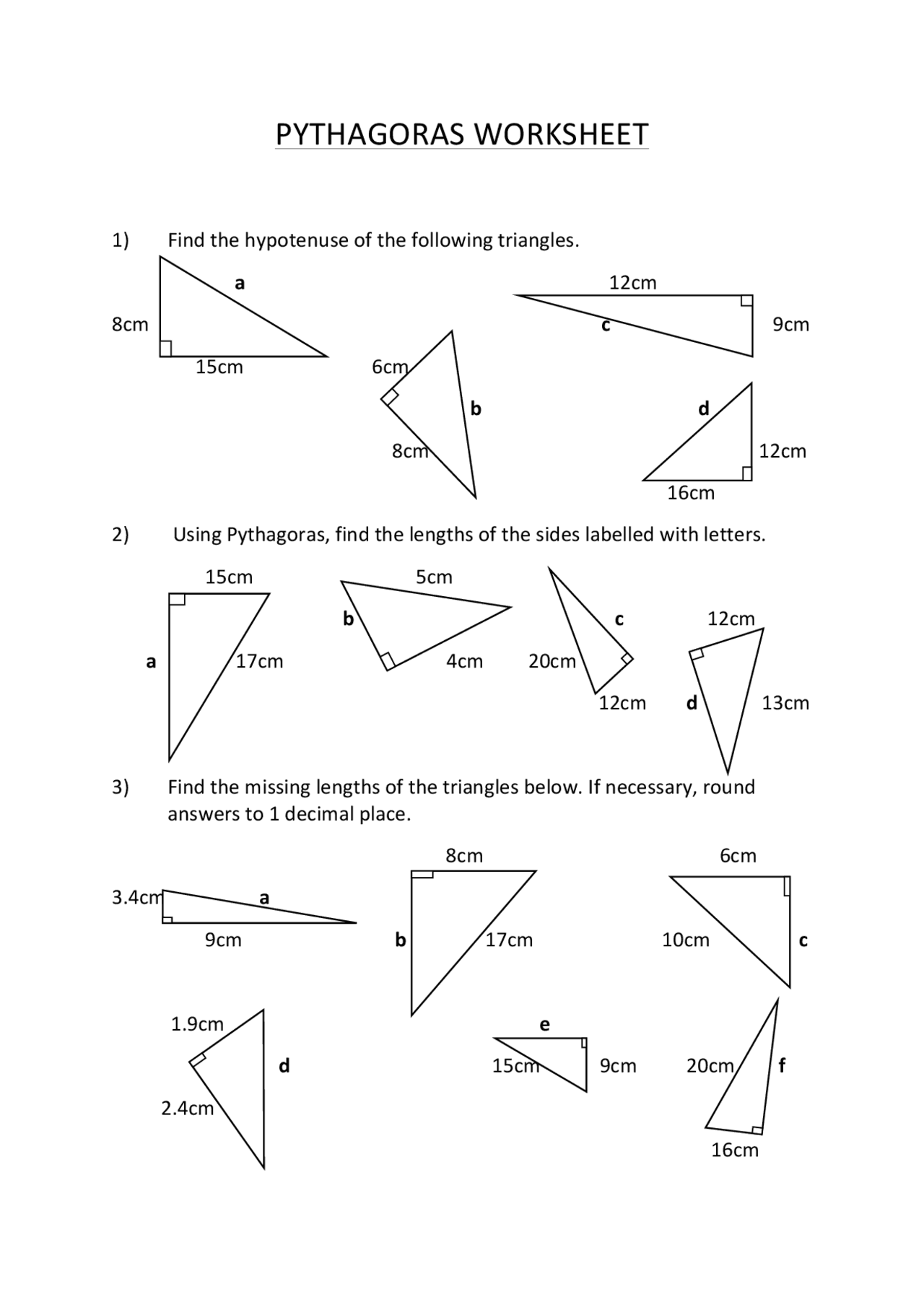 Pythagorean Triples Worksheet
