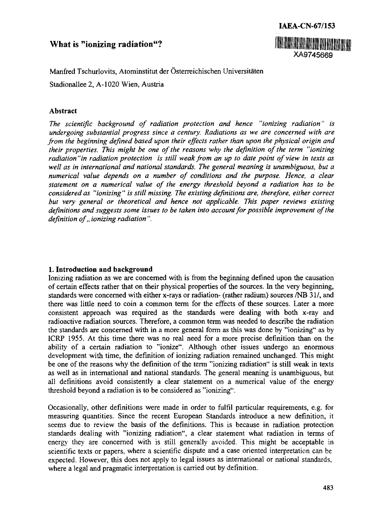 What is "ionizing radiation"? | Study notes Art | Docsity