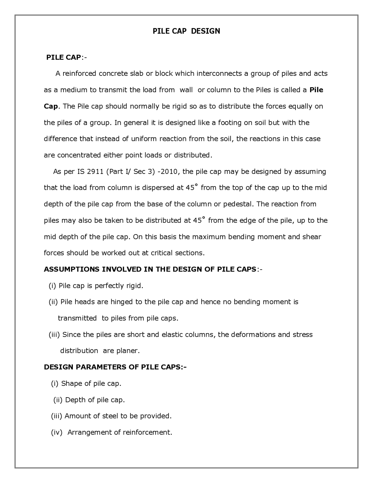 PILE CAP DESIGN | Lecture notes Design | Docsity