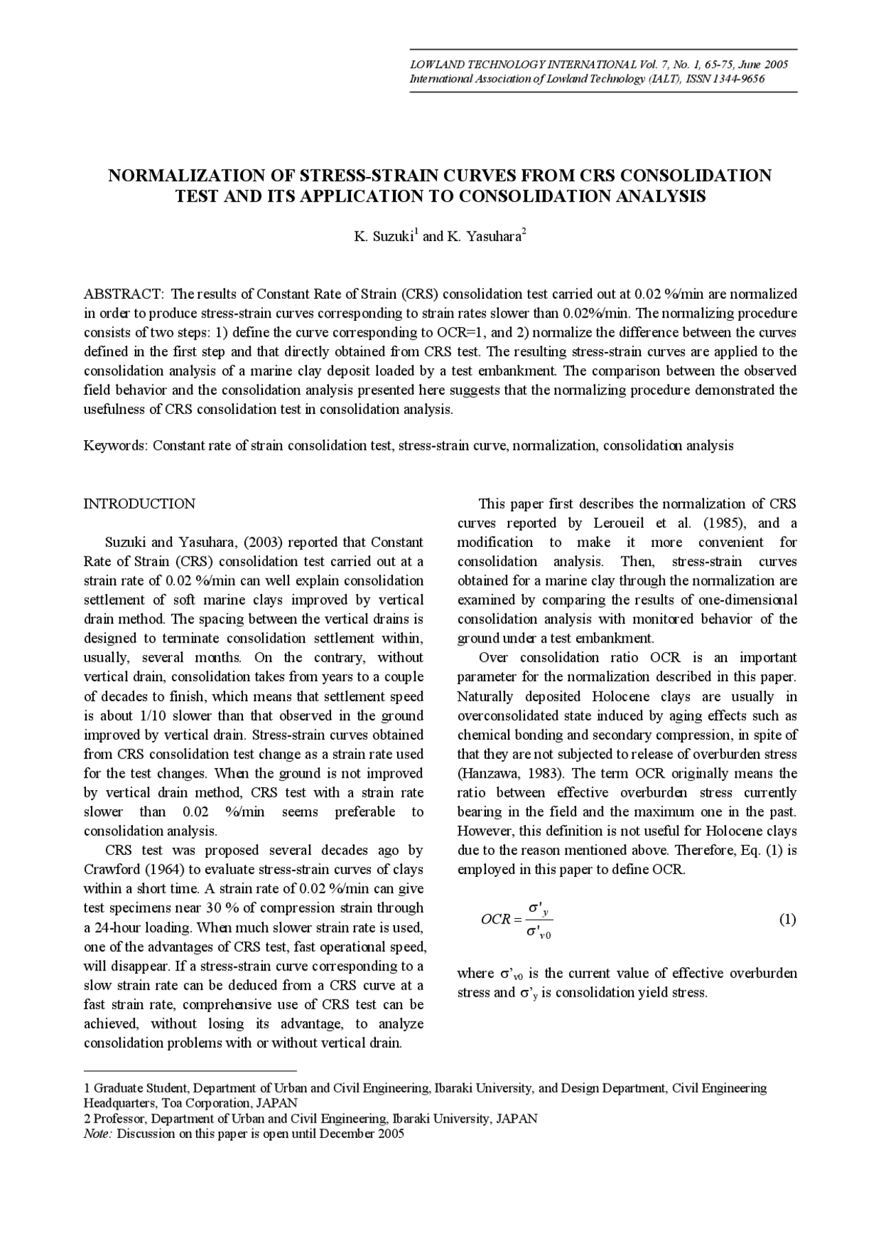 Normalization Of Stress Strain Curves From Crs Consolidation