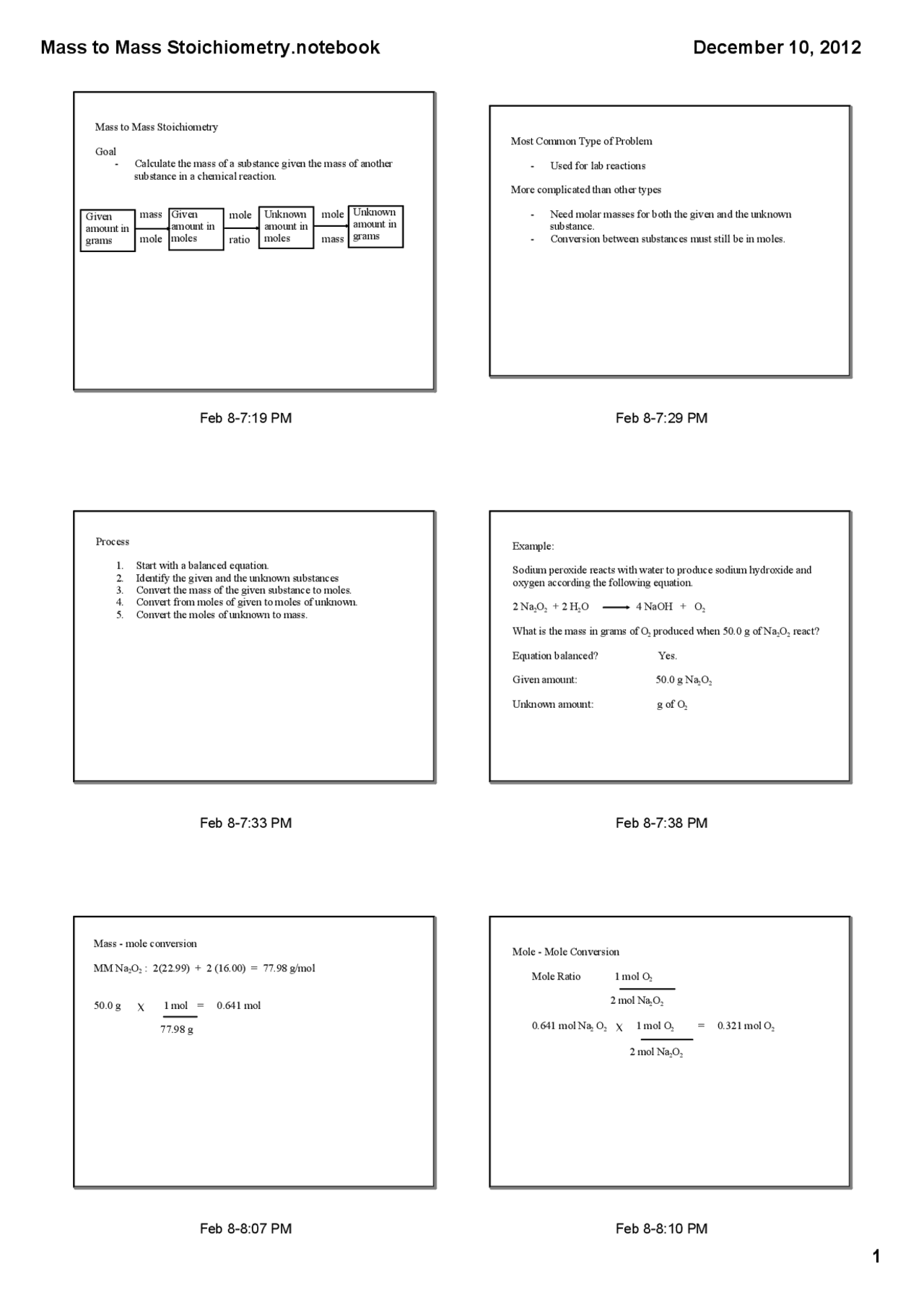 Mass to Mass Stoichiometry.notebook | Study notes Stoichiometry | Docsity