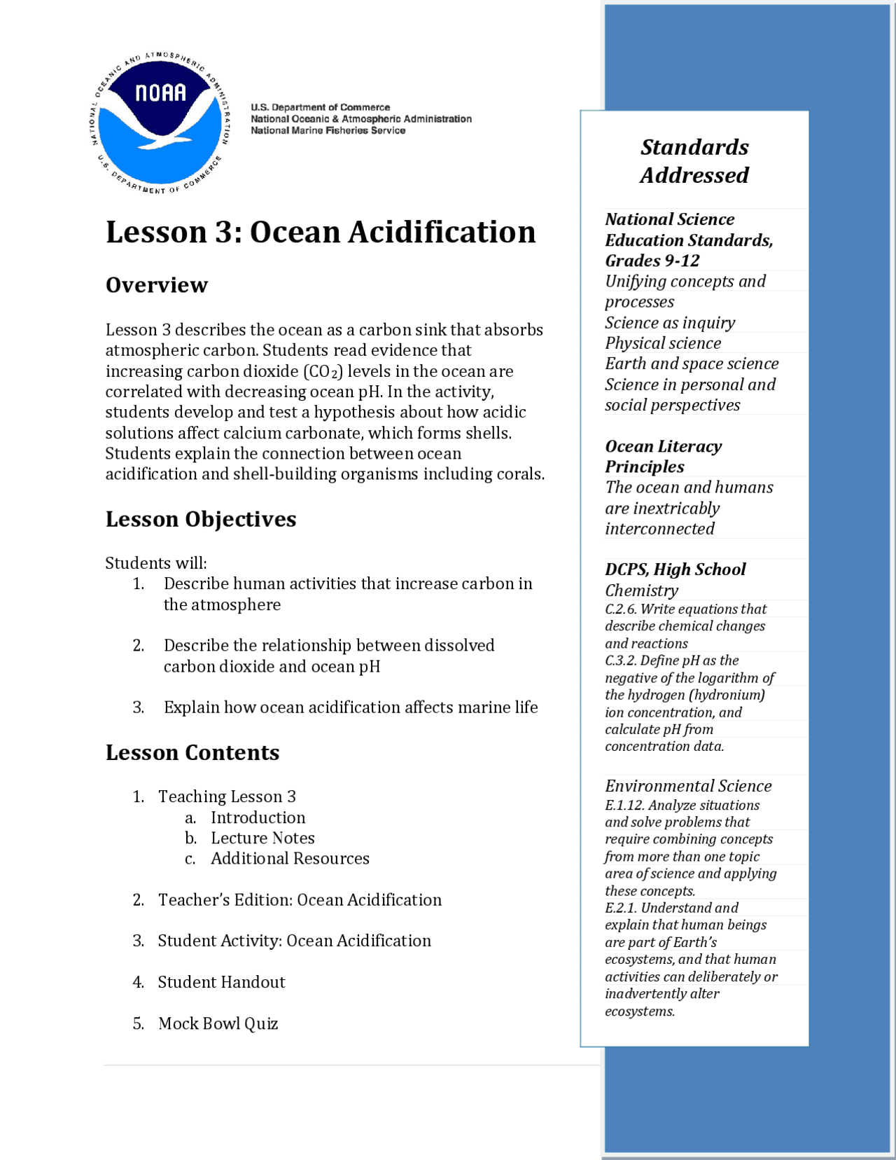 Ocean Acidification Knowledge Bank Solar Schools