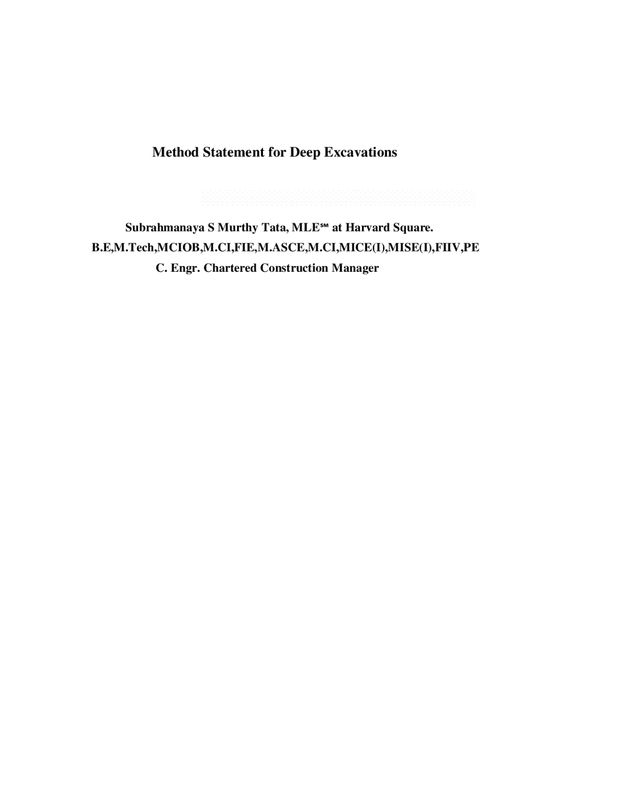 Method Statement for Deep Excavations | Lecture notes Engineering | Docsity