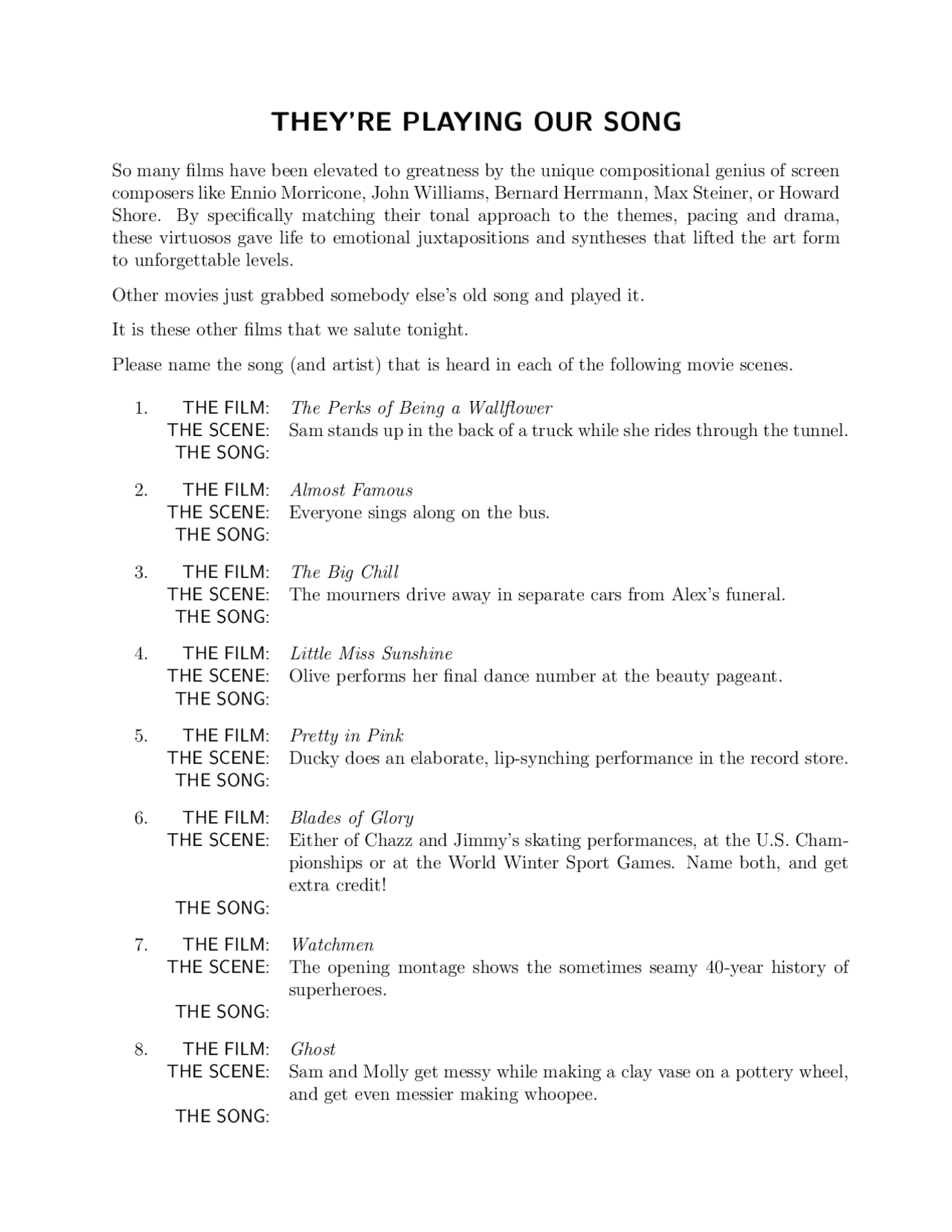 Soundtracks in Iconic Movie Scenes | Lecture notes Dance | Docsity