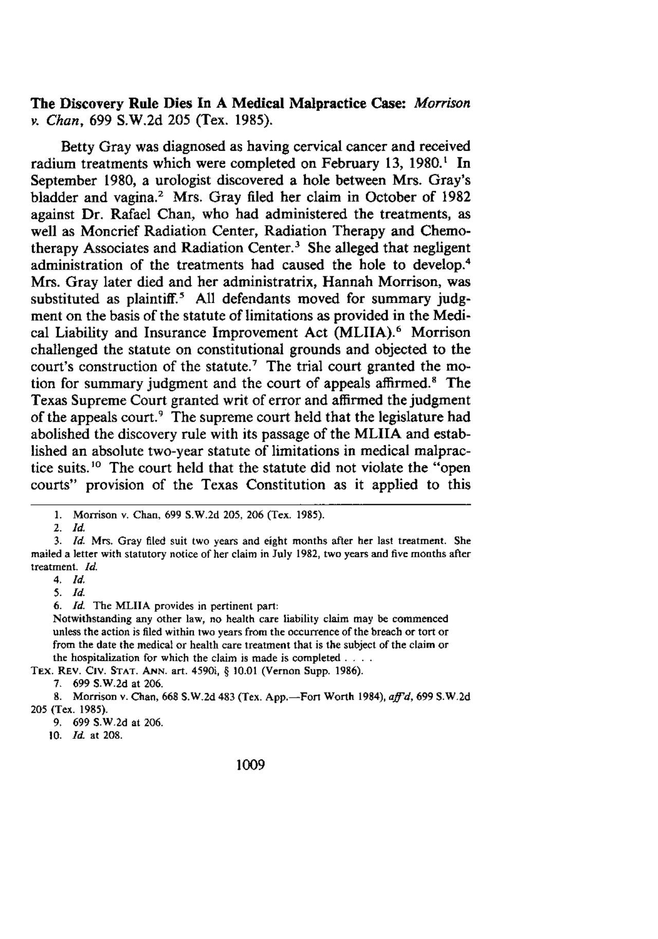 The Impact of the MLIIA on the Discovery Rule in Medical Malpractice Cases in Texas | Lecture ...