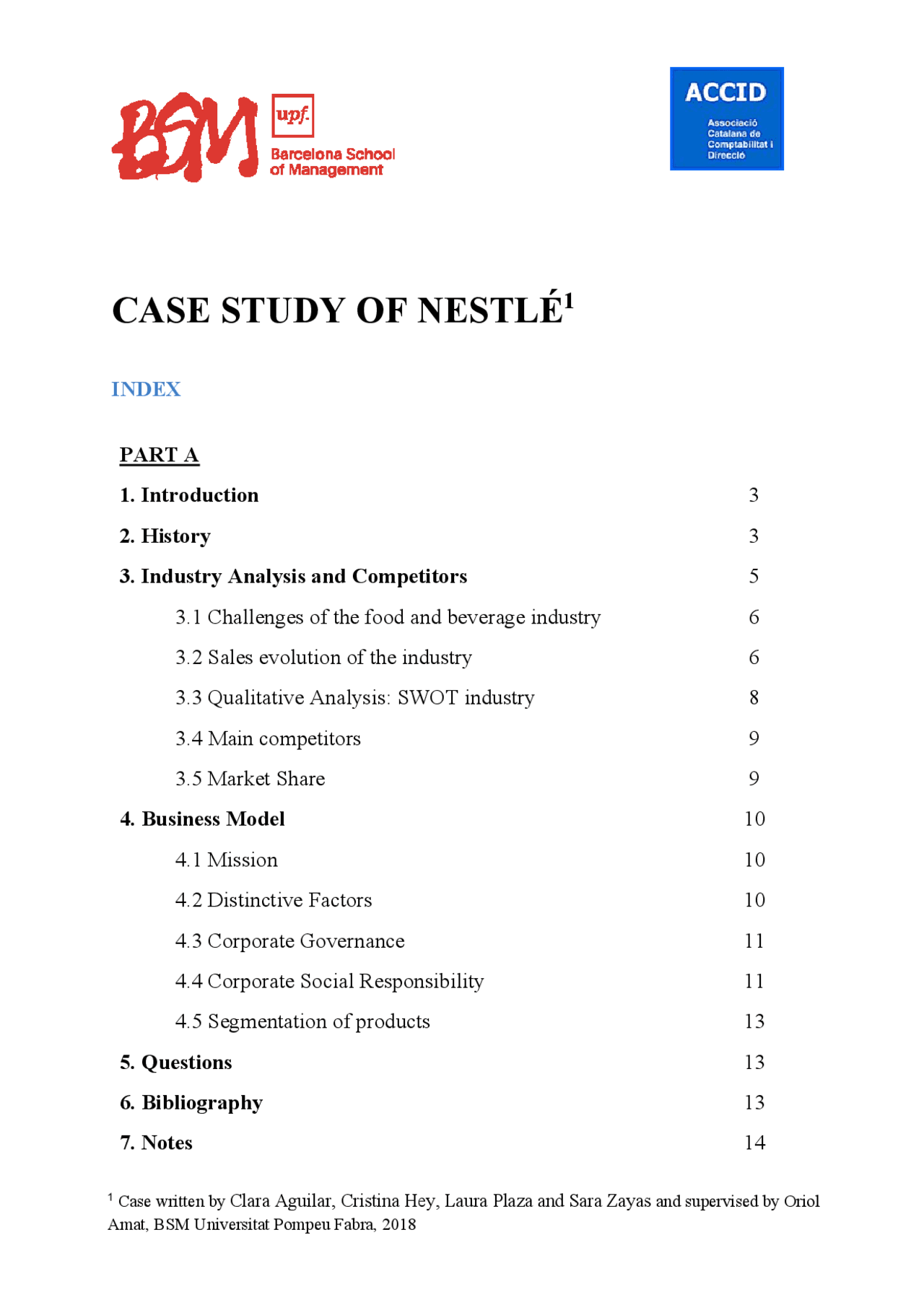 CASE STUDY OF NESTLÉ1 | Lecture notes Business | Docsity