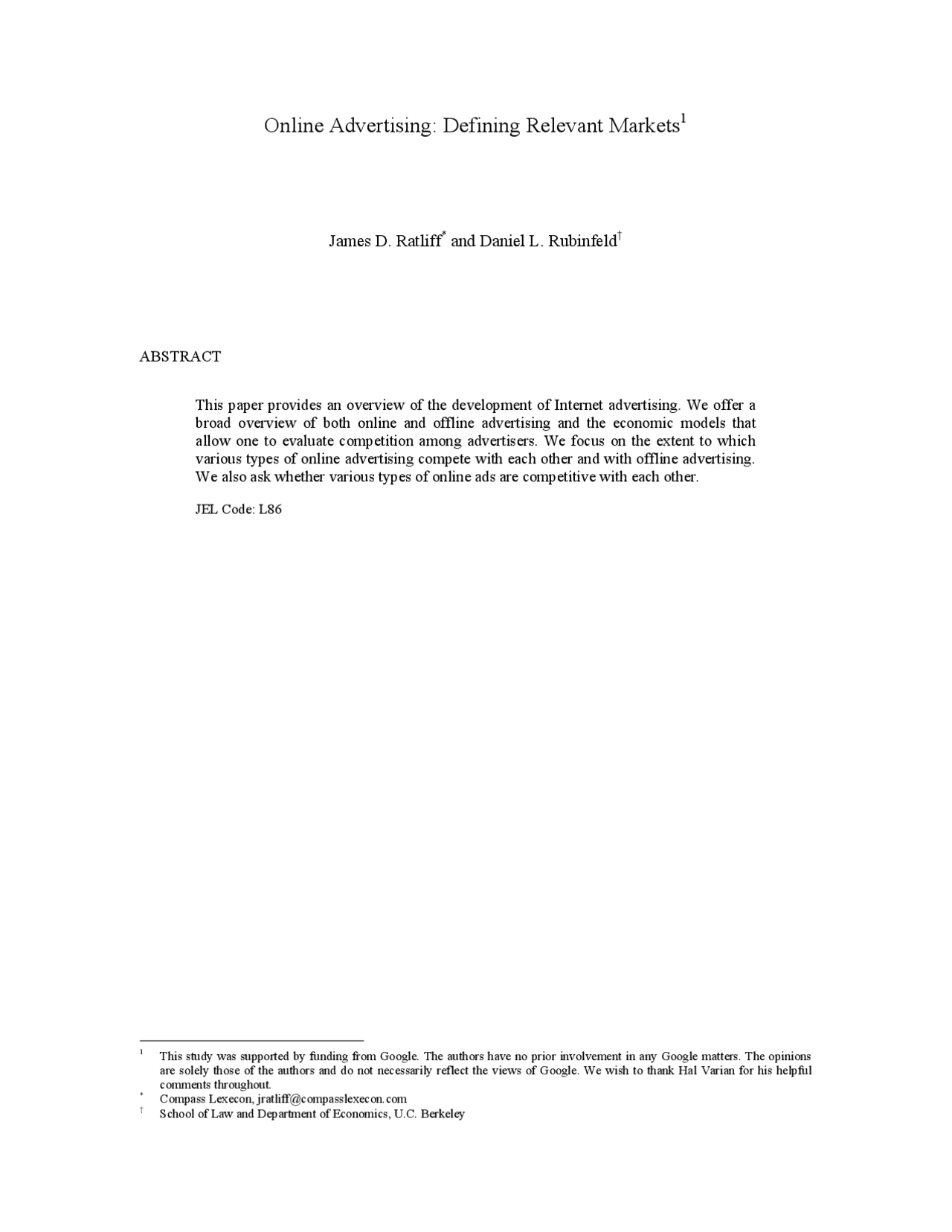 Advertising Market Definition Paper for SSRN | Slides Law | Docsity