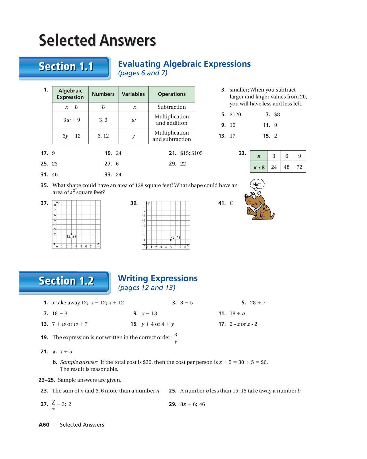 Selected Answers for Algebra and Geometry Concepts | Lecture notes ...
