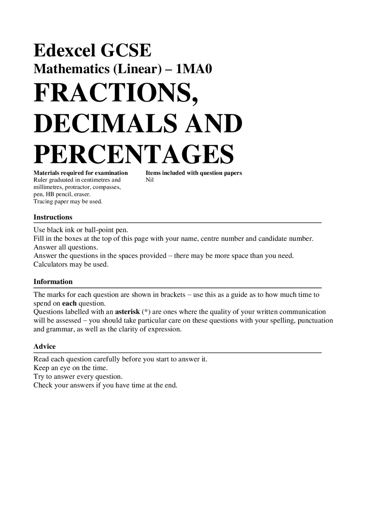 FRACTIONS, DECIMALS AND PERCENTAGES | Schemes and Mind Maps Mathematics ...