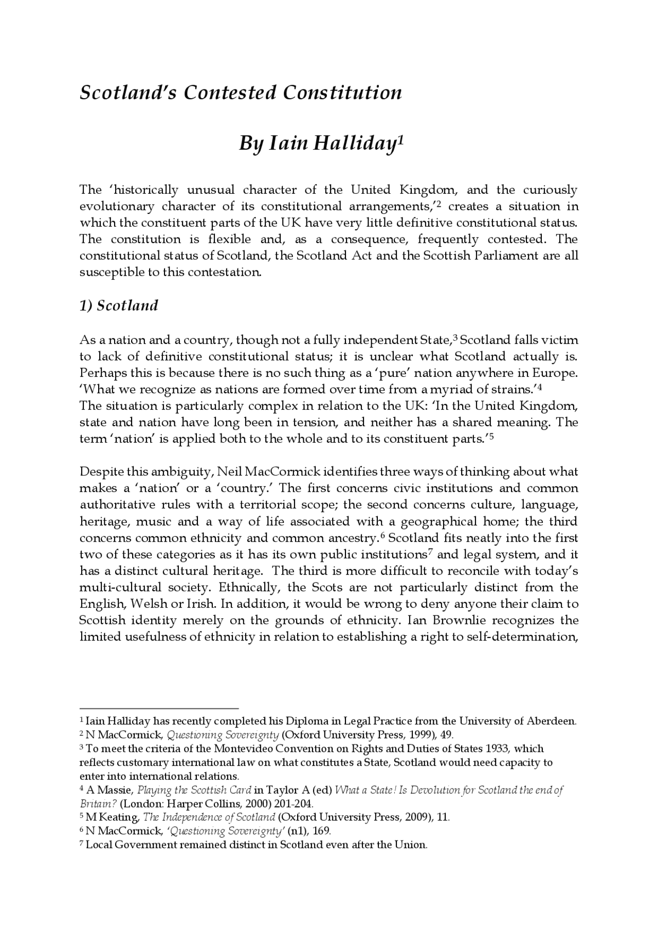 Scotland's Contested Constitution By Iain Halliday1 | Lecture notes ...