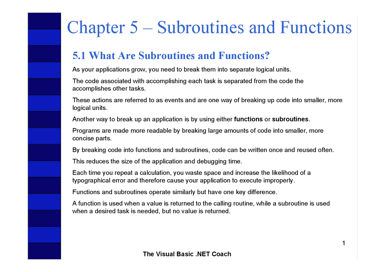 Chapter 5 Subroutines And Functions Summaries Mathematics Docsity