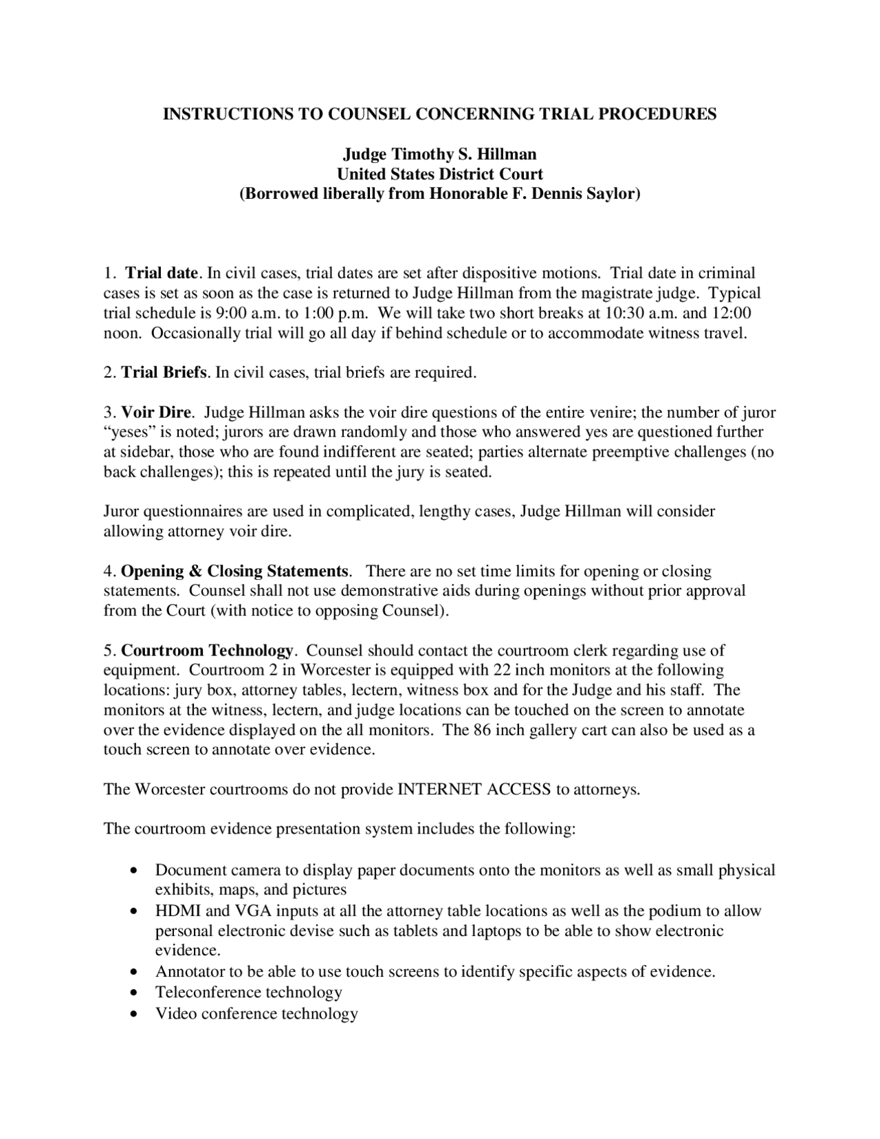 Instructions To Counsel Concerning Trial Procedures Schemes And Mind