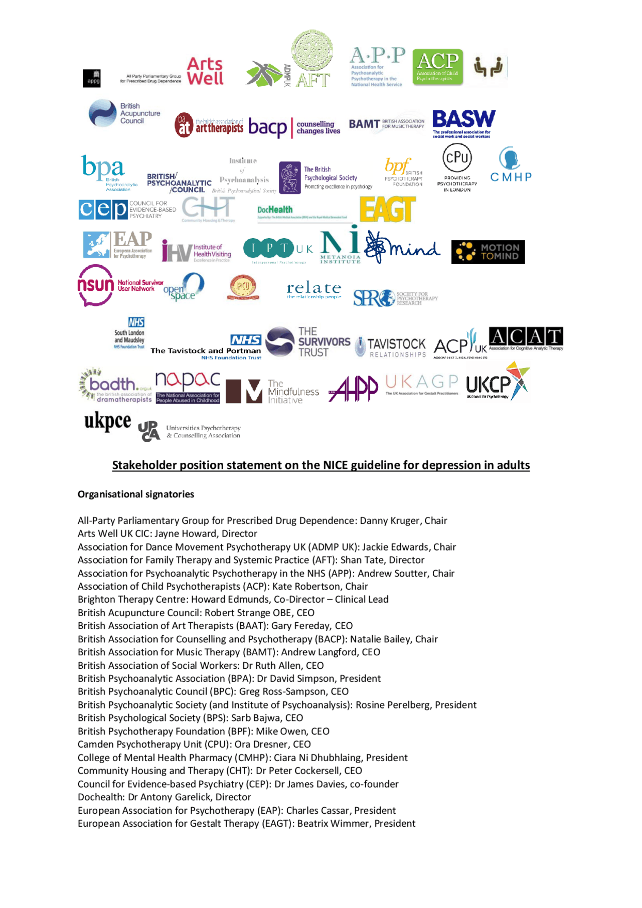Stakeholder position statement on the NICE guideline for ... | Study ...