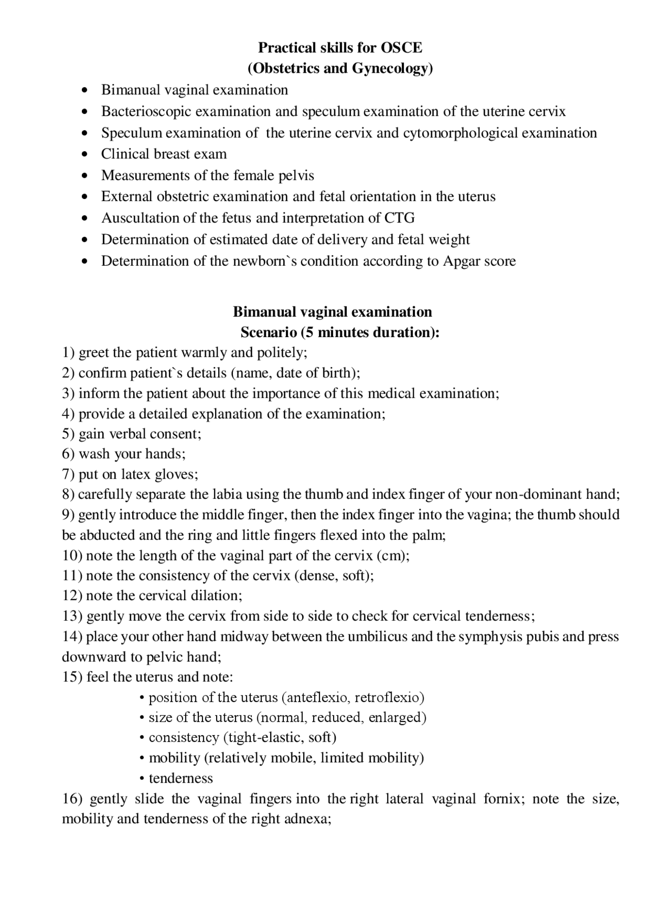 Practical Skills For Osce Obstetrics And Gynecology Lecture Notes