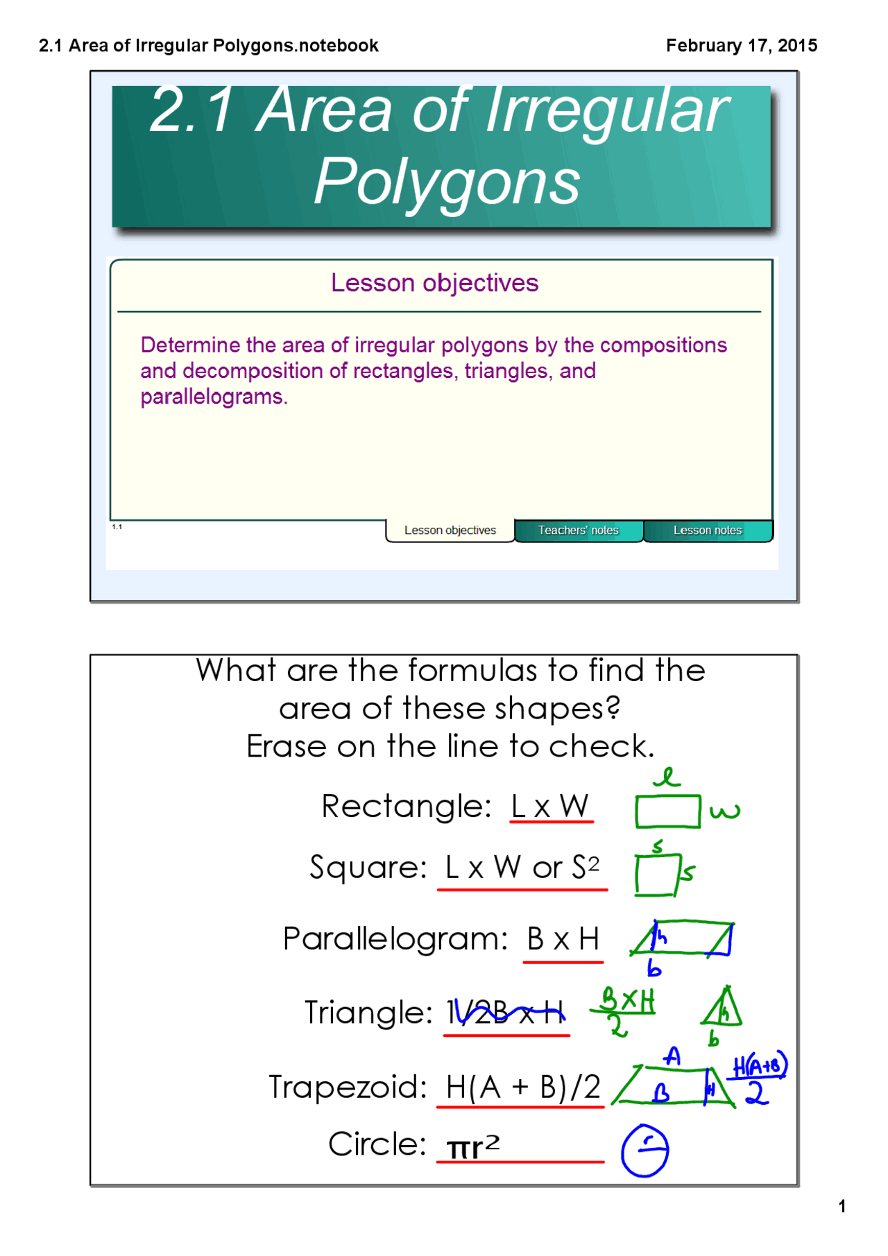 2.1 Area of Irregular Polygons.notebook | Study notes Analytical ...