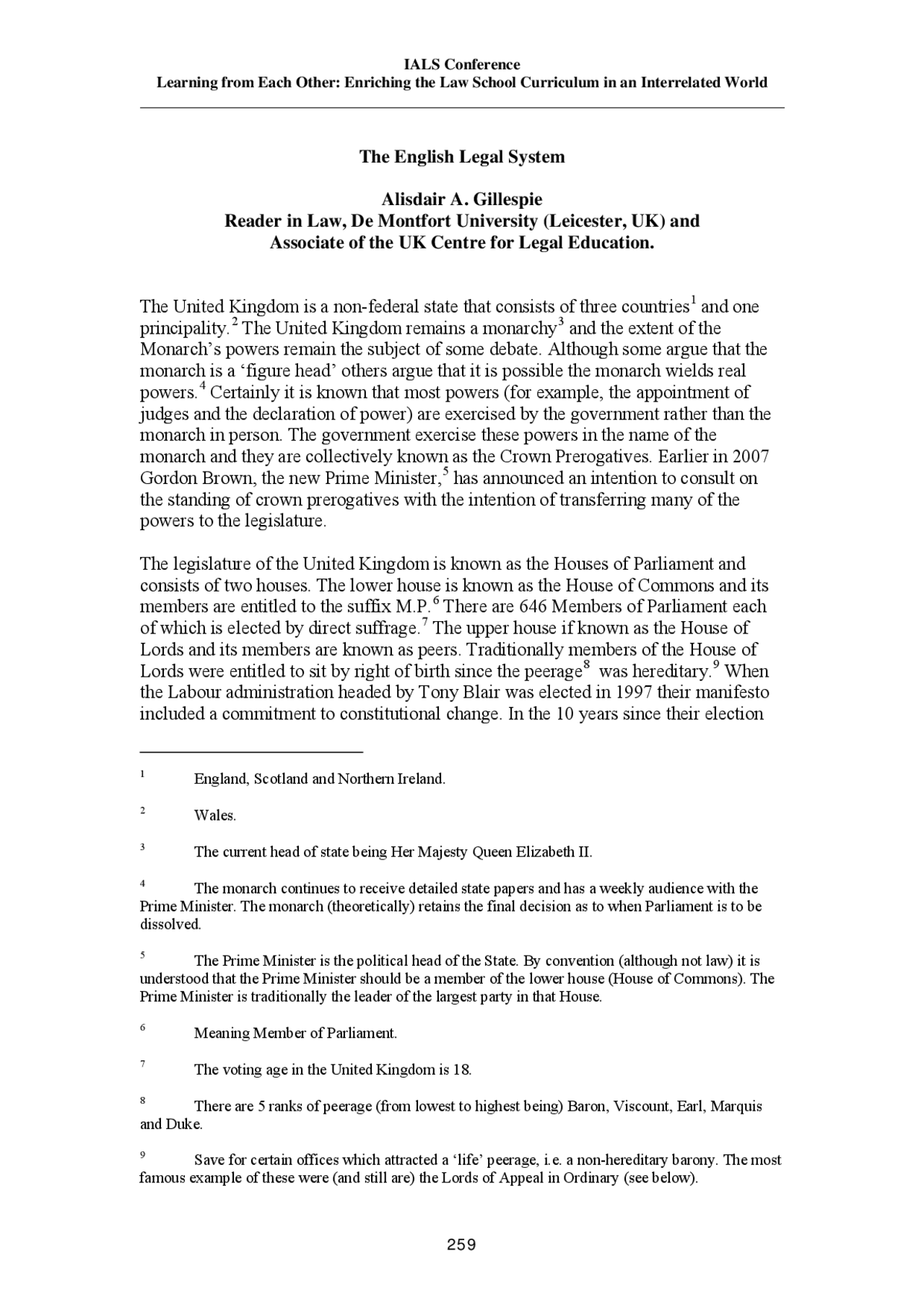 The English Legal System Alisdair A. Gillespie Reader in Law ...