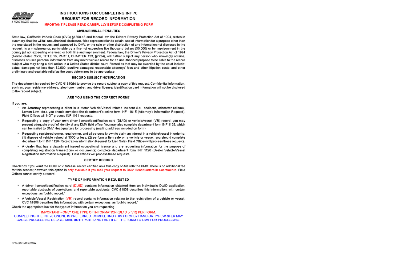 INF 70, Request for Record Information Web Only | Study Guides ...